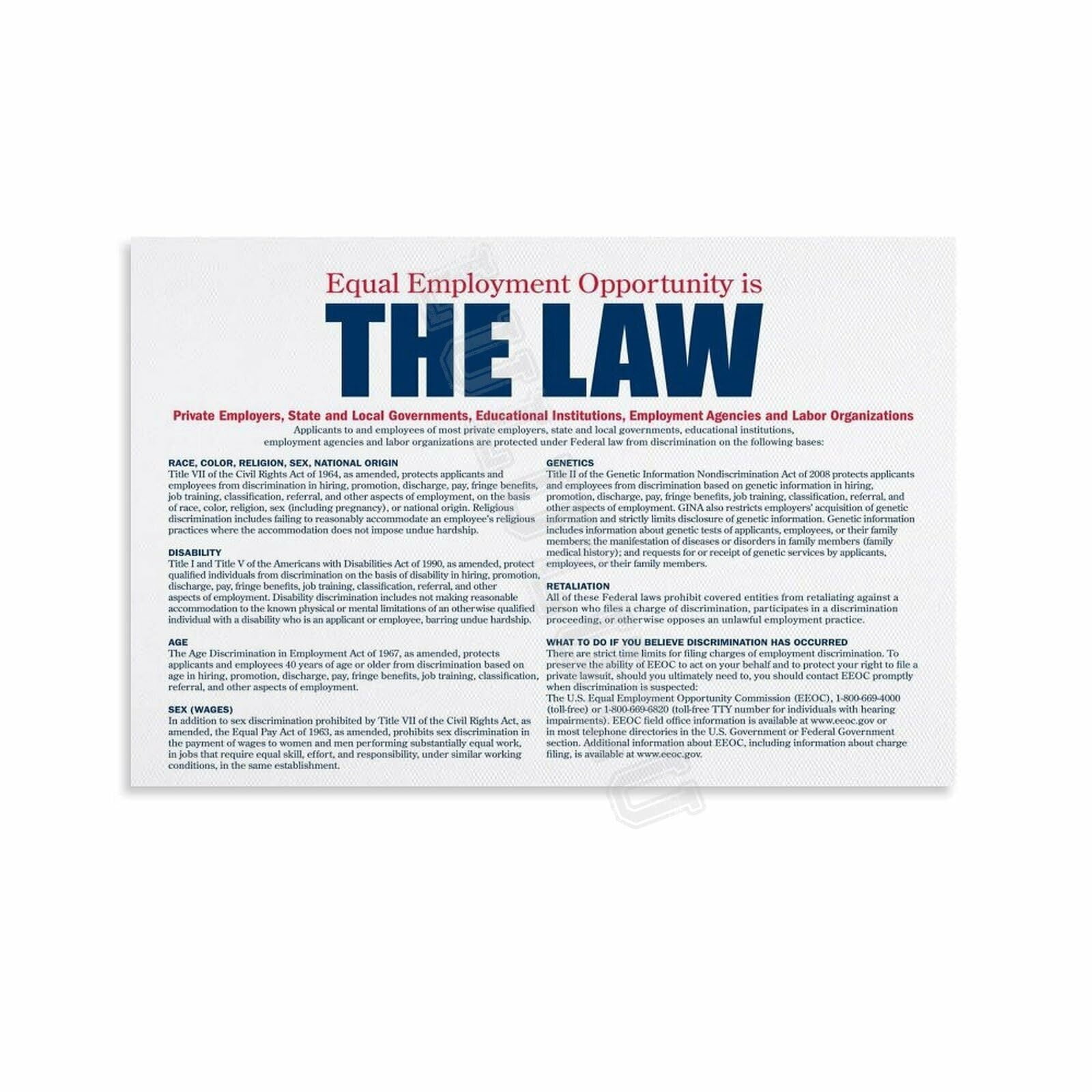 Equal Employment Opportunity Is The Law Poster (2) Canvas Painting Wall ...