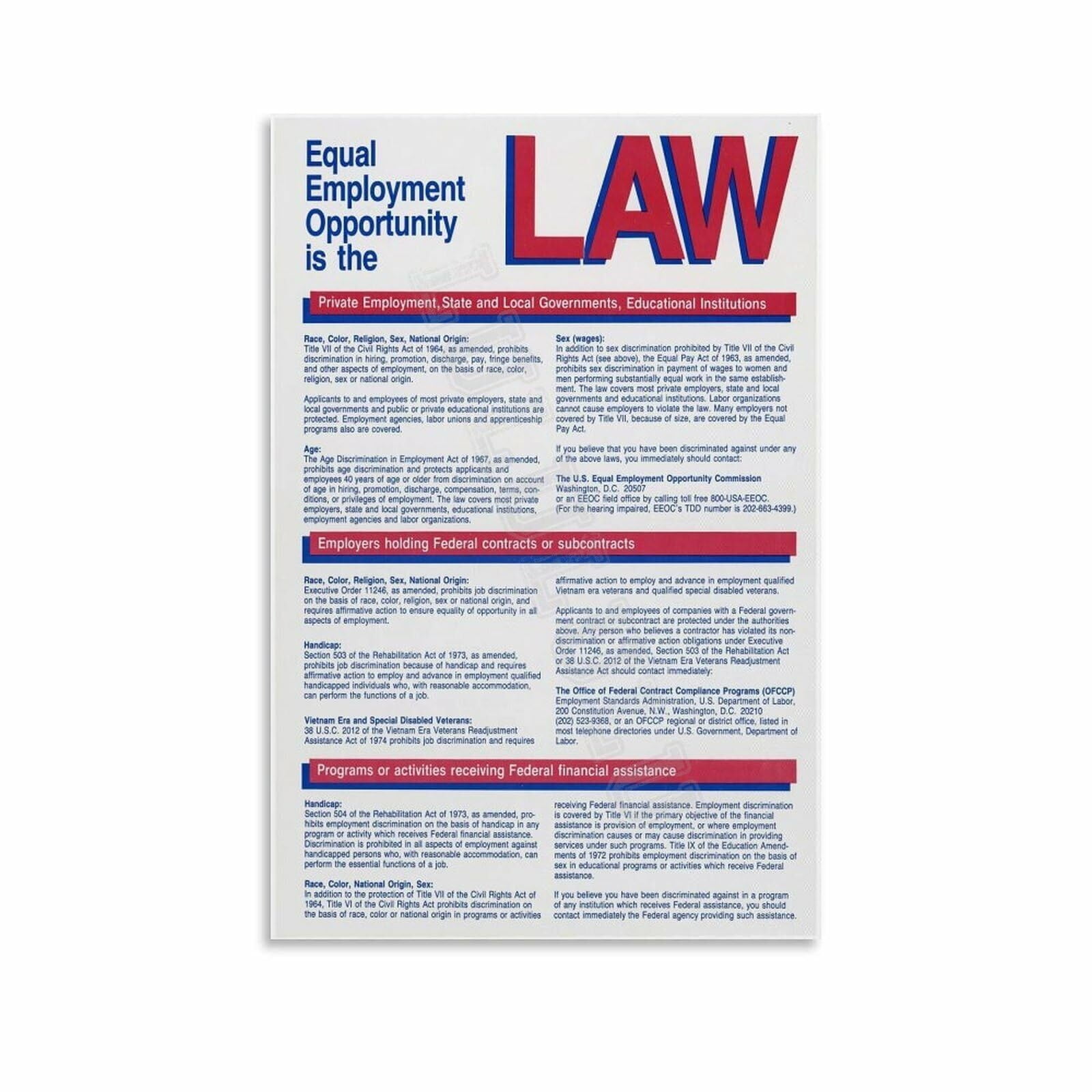 Equal Employment Opportunity Is The Law Poster (3) Canvas Painting ...