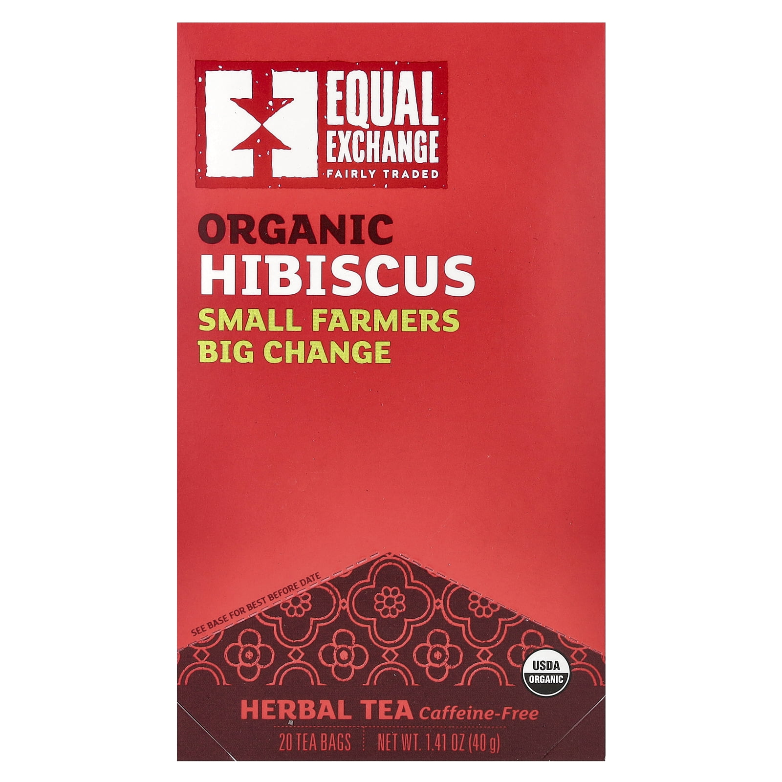 Equal Exchange Organic Hibiscus, Herbal Tea, Caffeine-Free, 20 Tea Bags ...