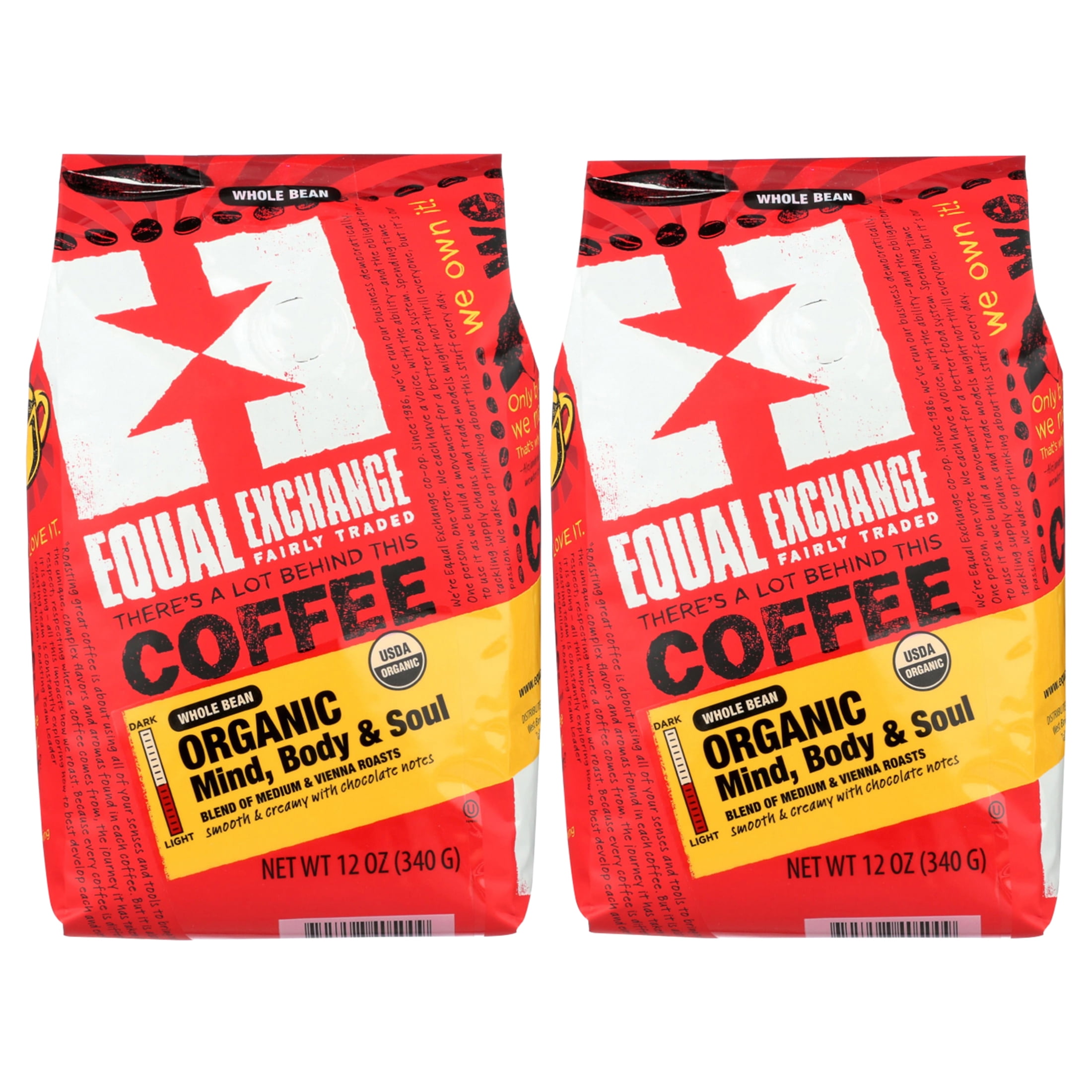 (2 pack) Equal Exchange Organic Whole Bean Coffee, Mind Body Soul, 12 ...