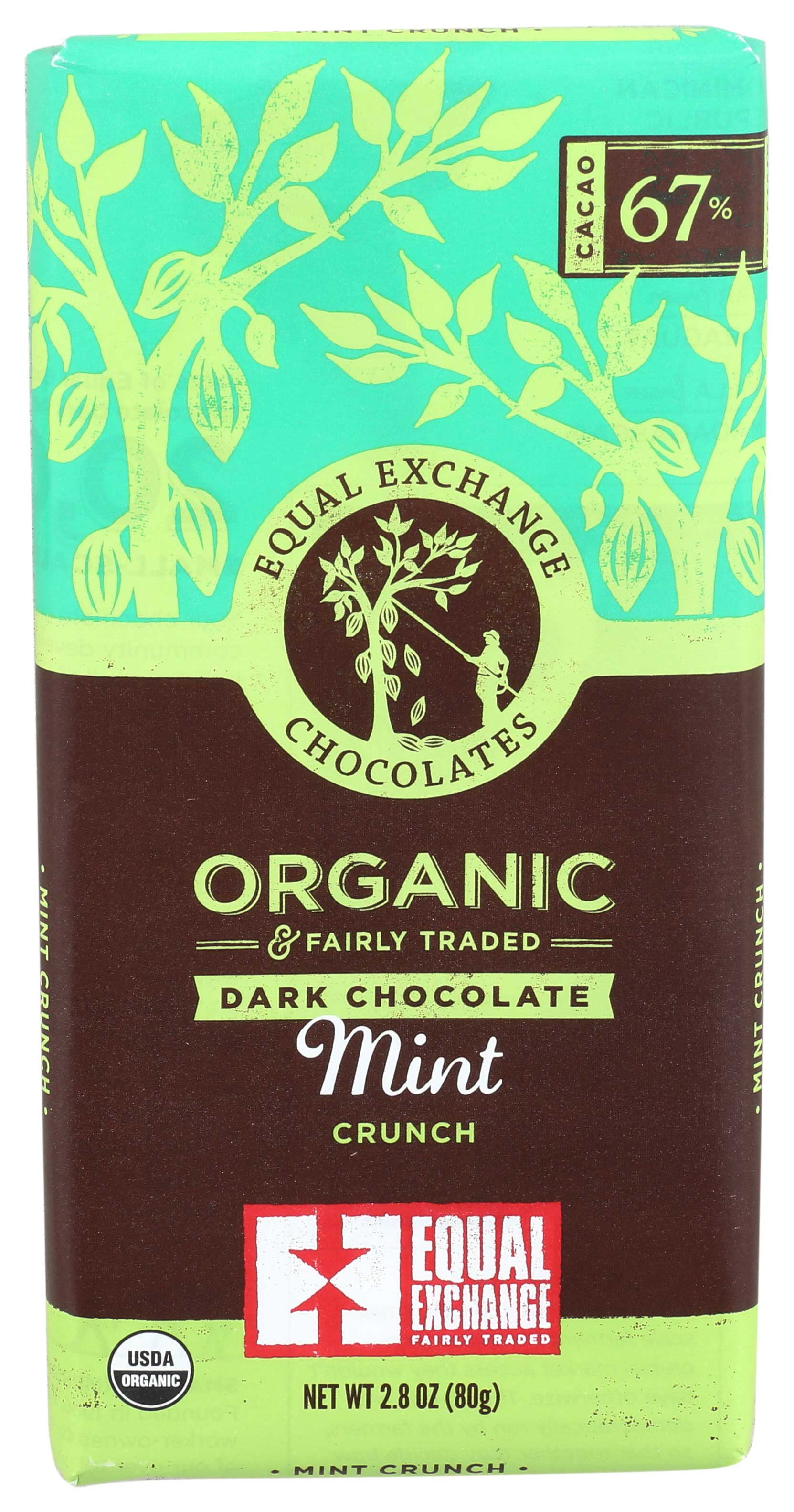 Equal Exchange Organic Mint Crunch Dark Chocolate Bar, 2.8 Ounce -- 12 ...