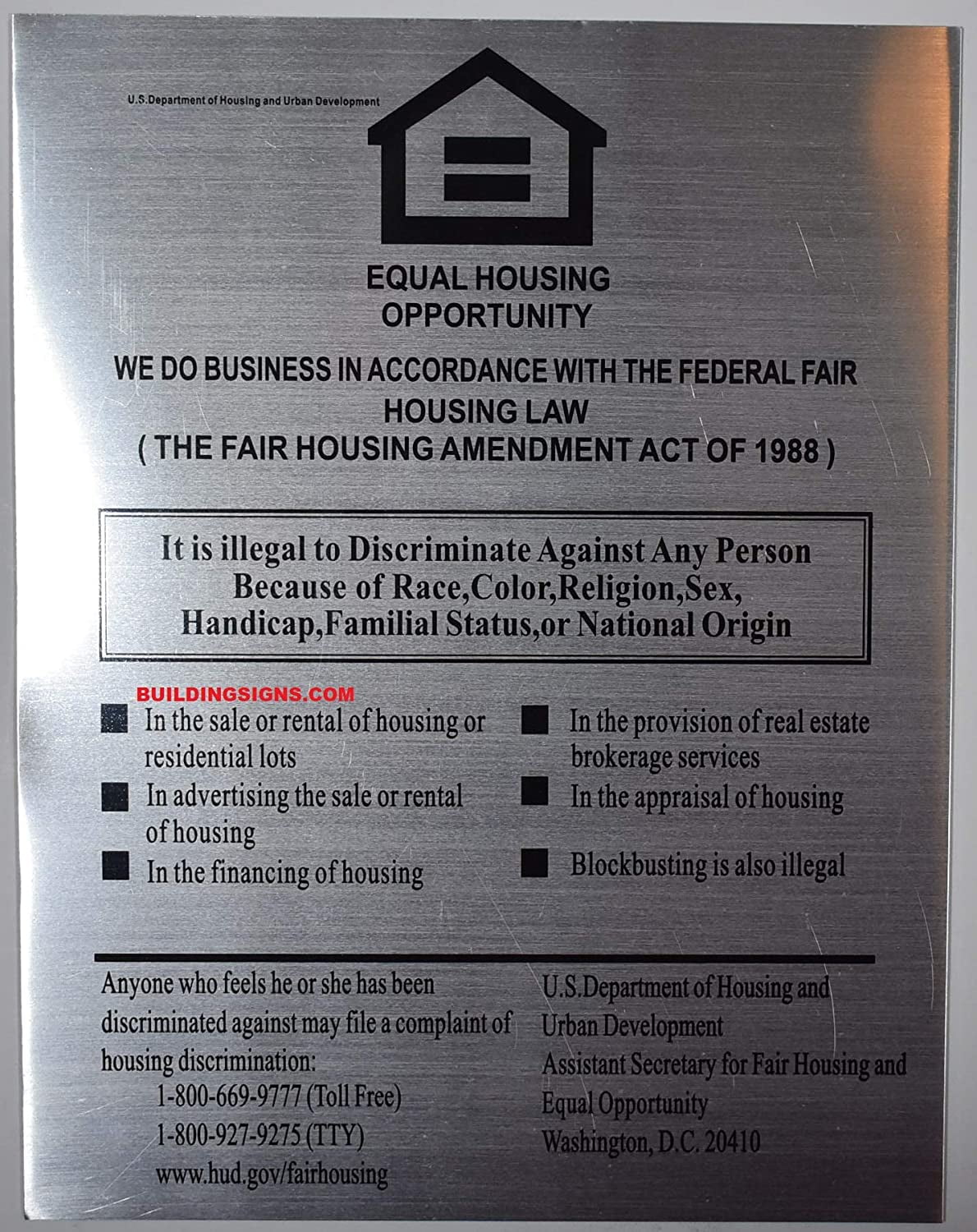Equal HOUSING Opportunity Sign (Silver, Size 8.5x11) (ref-2201 ...