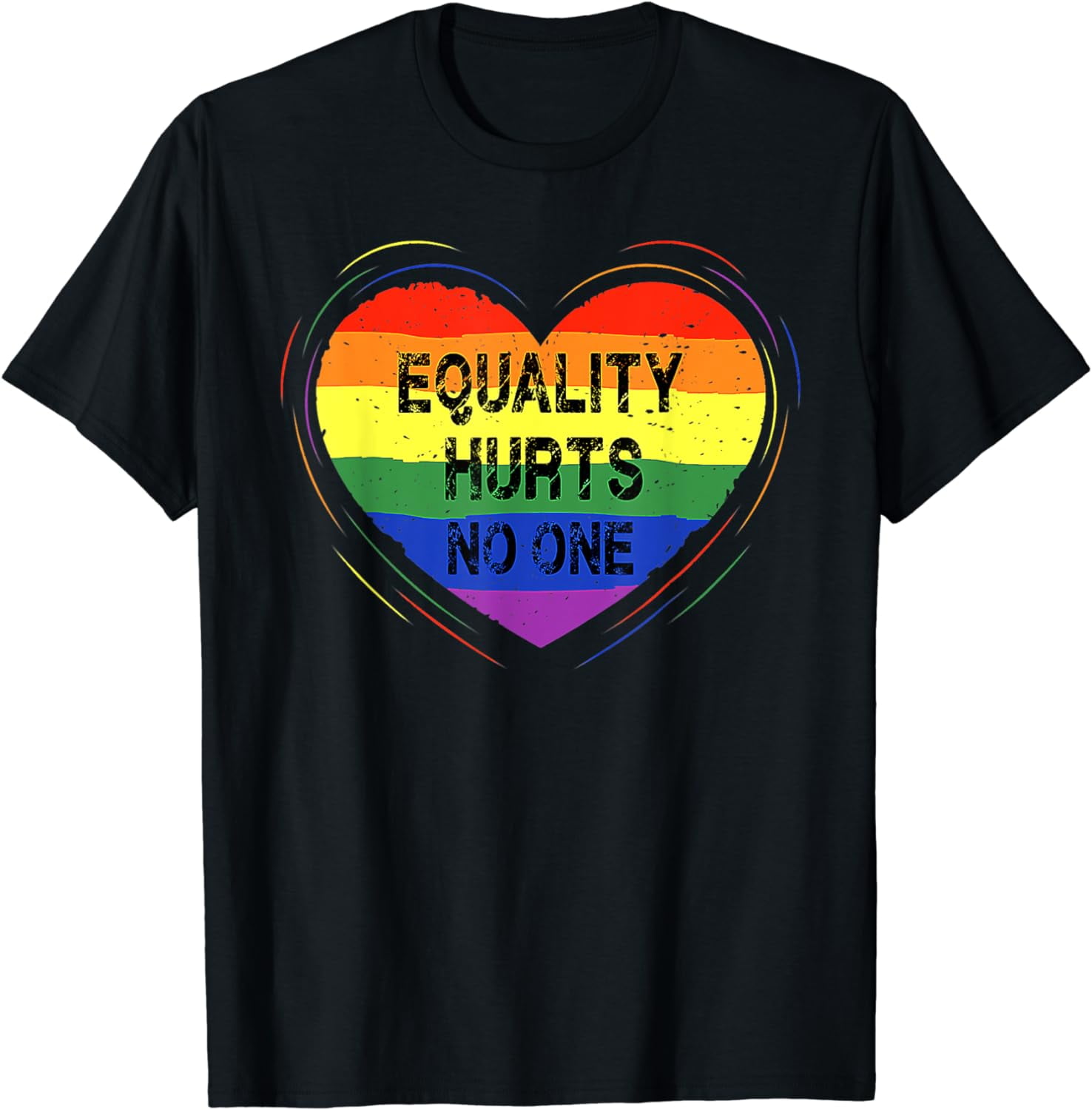 Equality Hurts No One Retro Rainbow Heart LGBT LGBTQ Pride T-Shirt ...