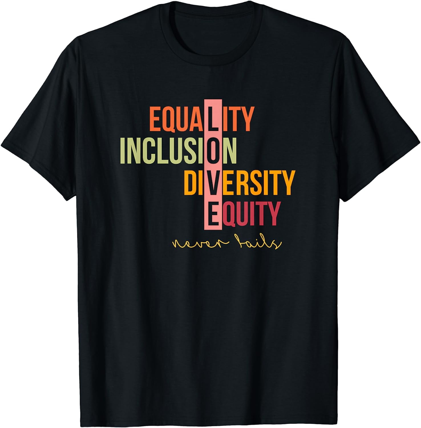 Equality Inclusion Diversity Equity Love Never Fails Teacher T-Shirt ...