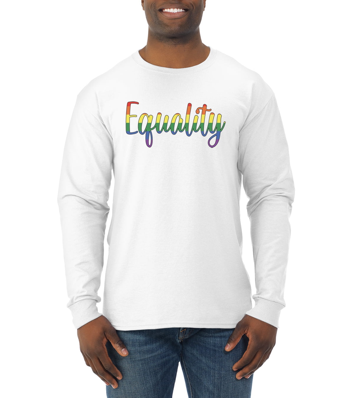 Equality Script Rainbow LGBT Pride Mens Long Sleeve Shirt, White, 3X ...