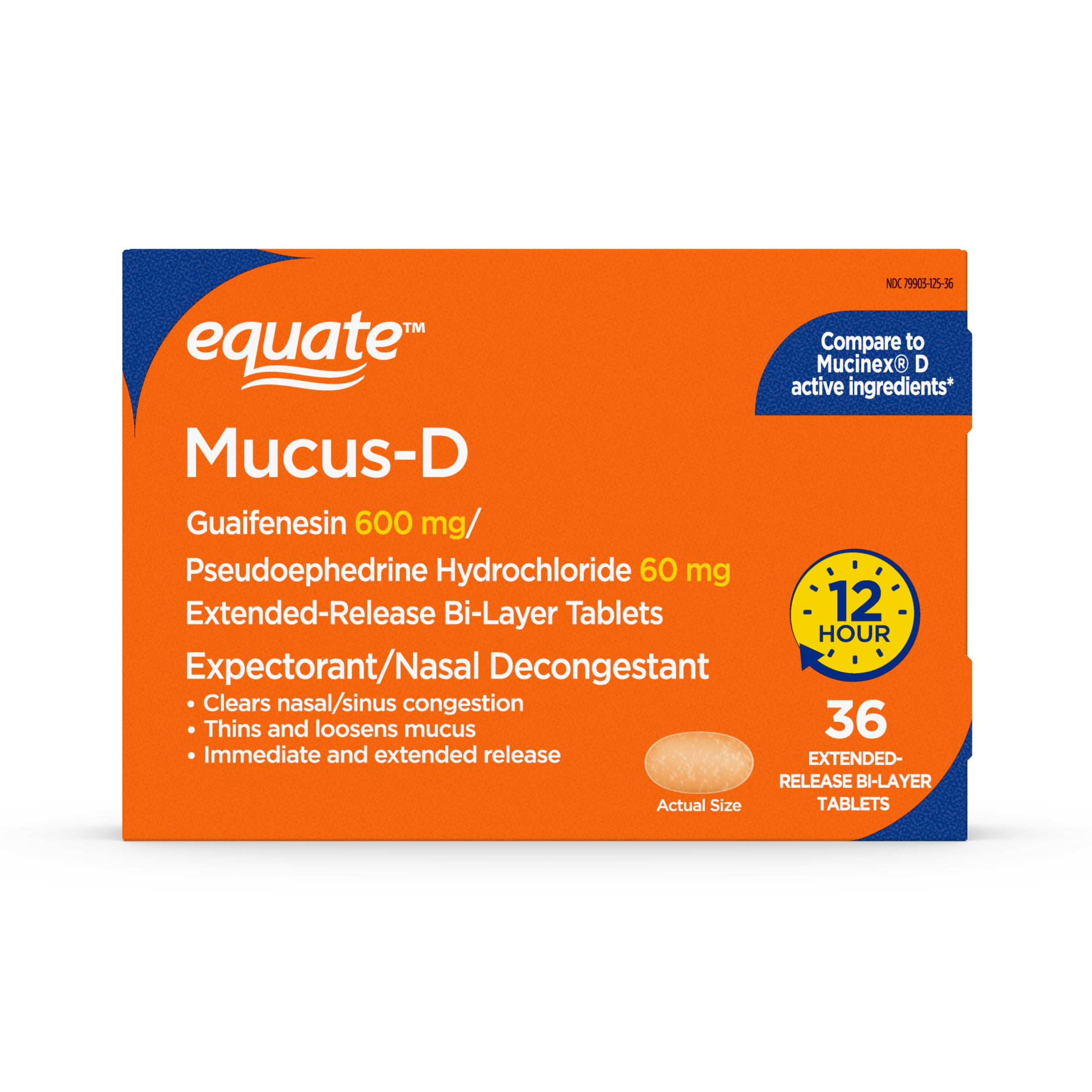 Equate 12 Hour Mucus D Guaifenesin and Pseudoephedrine Extended Release ...