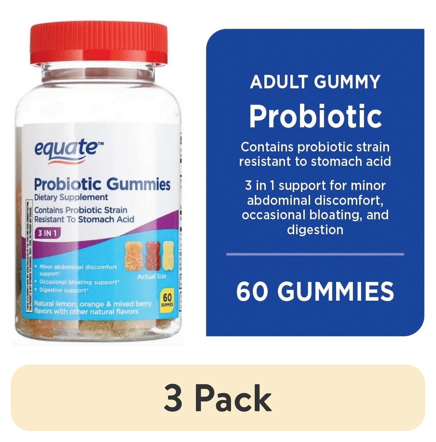 (3 pack) Equate 3-in-1 Daily Probiotic Dietary Supplement Gummies ...