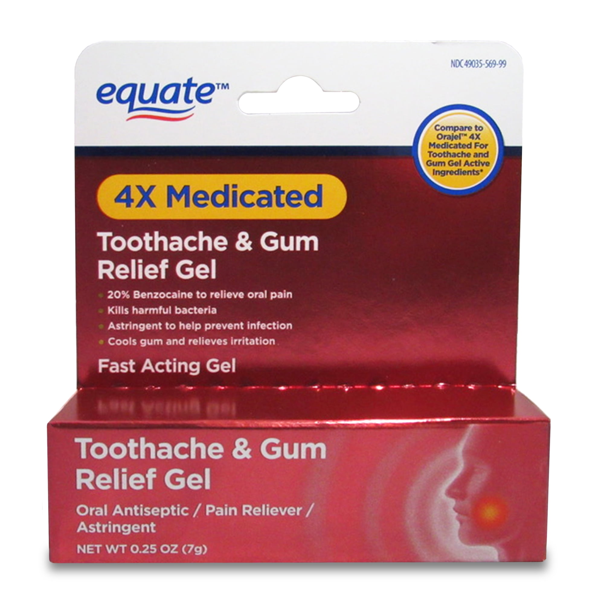 Equate 4X Medicated Toothache & Gum Relief Oral Pain Gel, 0.25 oz ...