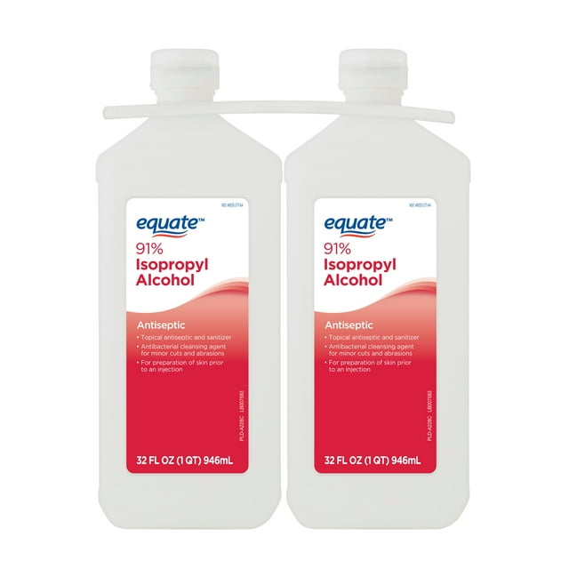 Equate 91% Isopropyl Alcohol Liquid Antiseptic, 32 fl oz, Twin Pack HSA ...