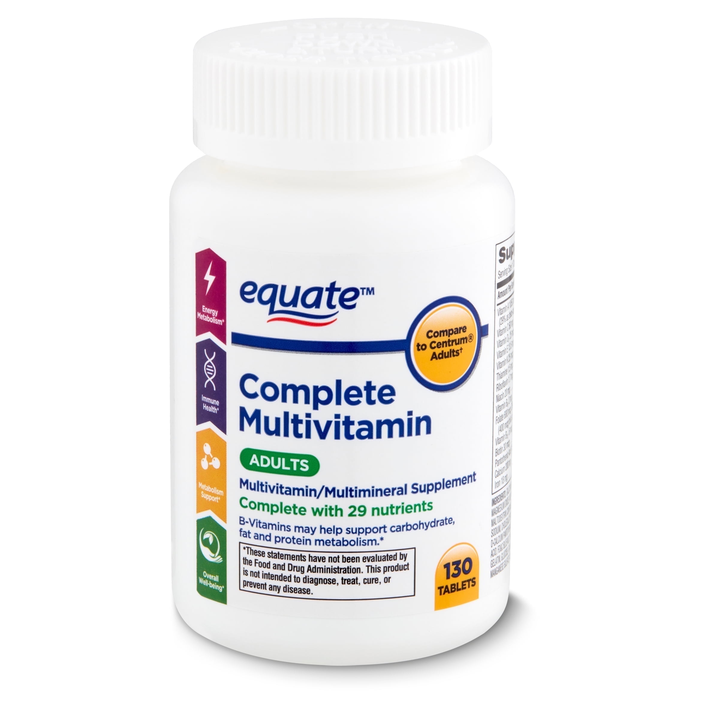 Equate Adults Complete Multivitamin/Multimineral Supplement, 130 Count ...