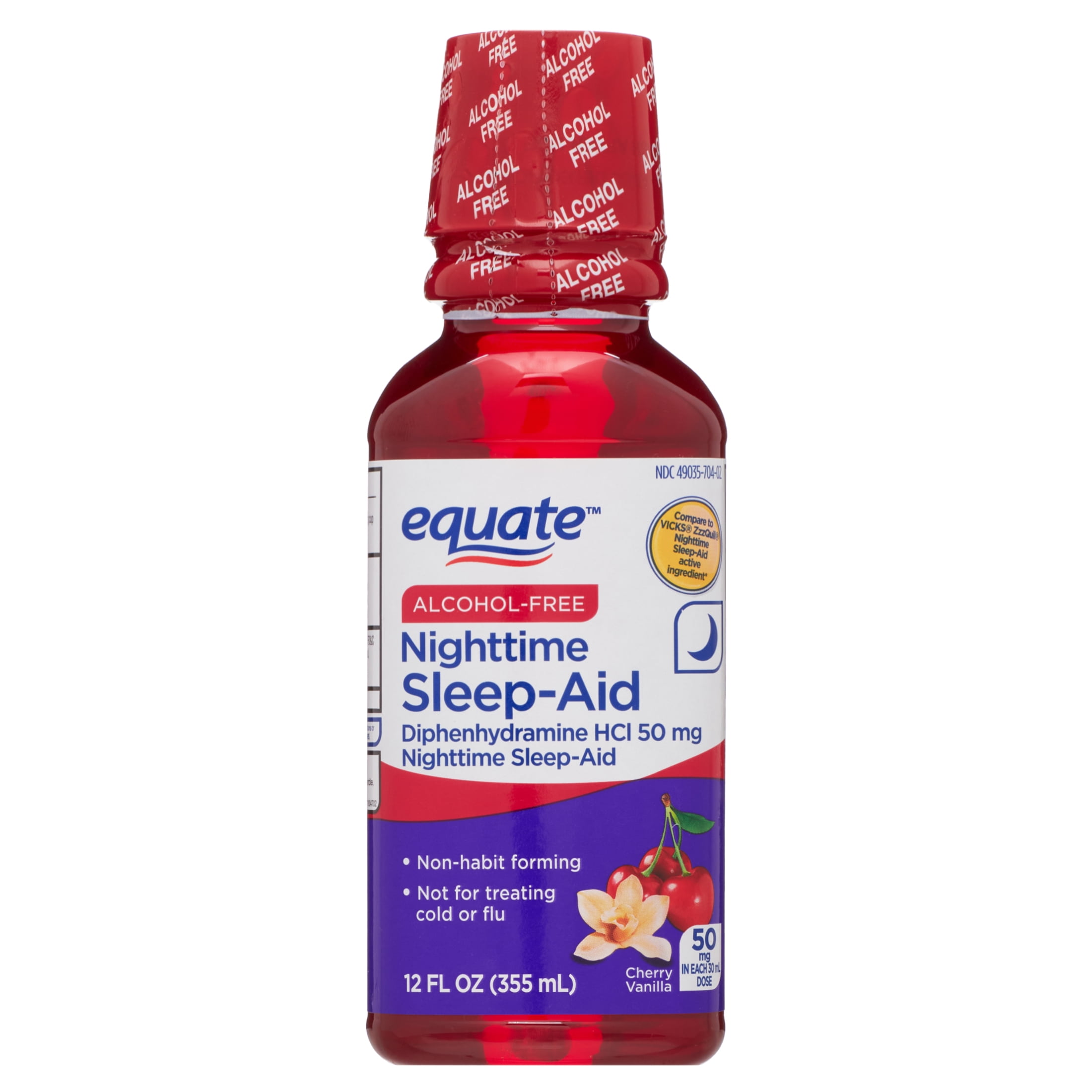Equate Alcohol-Free Nighttime Sleep-Aid Liquid, Cherry Vanilla Flavor ...