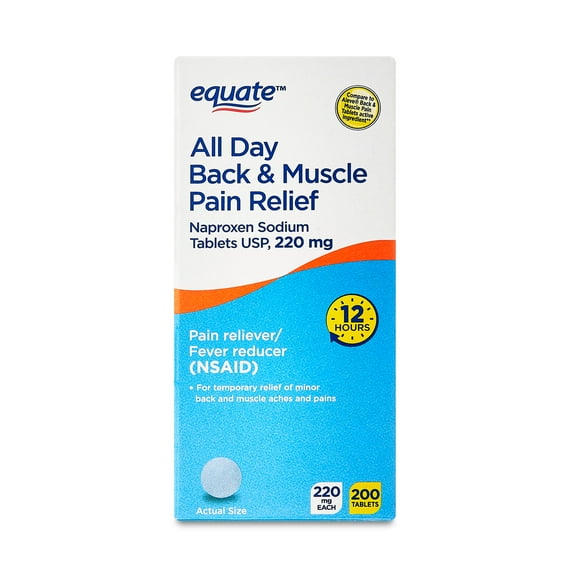 Equate Back and Muscle Pain Relief Tablets 220mg 200 Count for Up to 12 ...