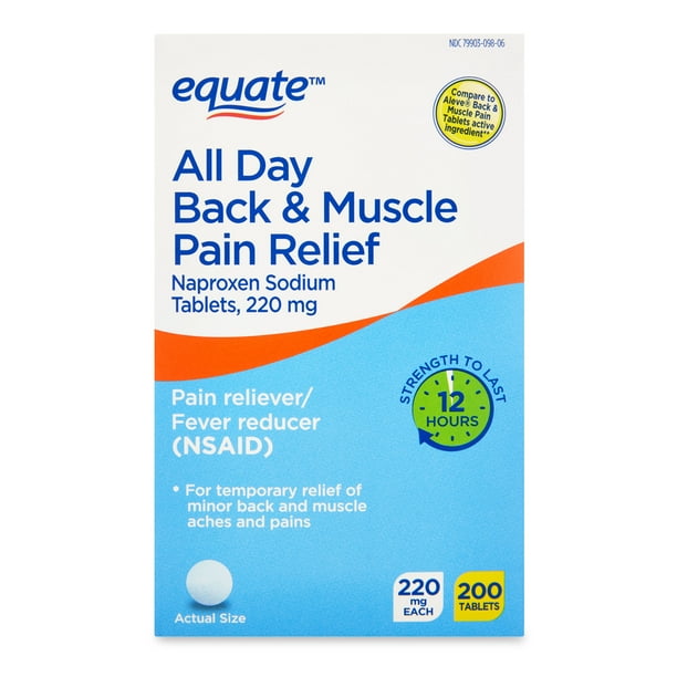 Equate All Day Back & Muscle Pain Relief Naproxen Sodium Tablets, 220mg ...