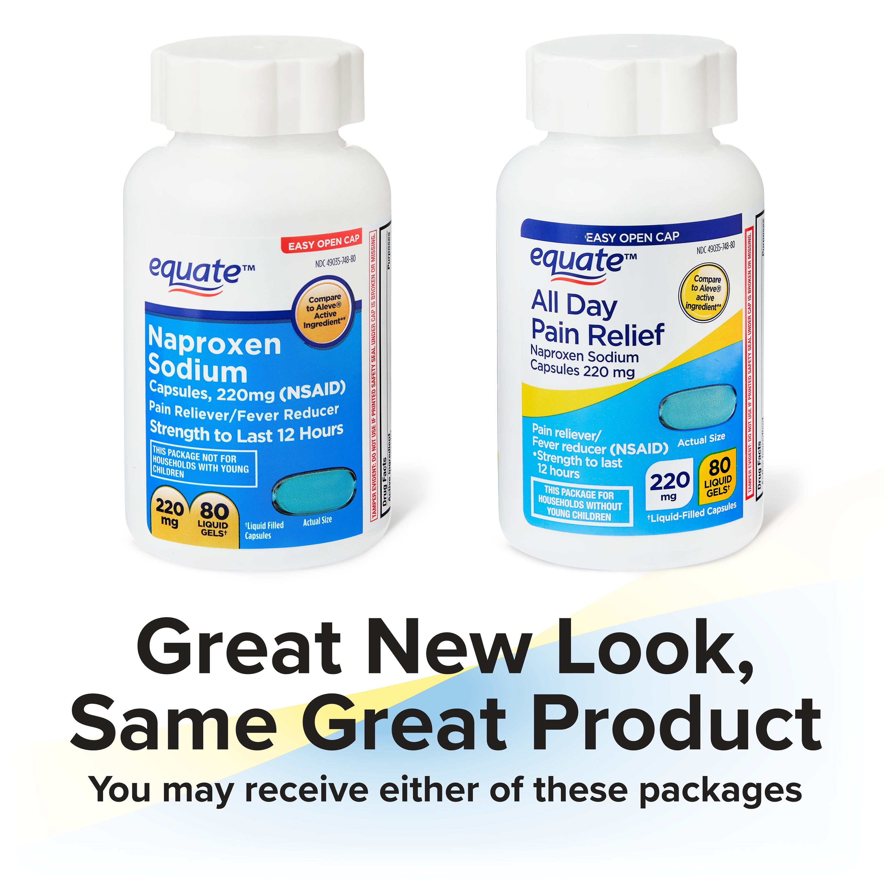 Equate All Day Pain Relief Liquid Gels, 220 mg, 80 Count HSA/FSA ...