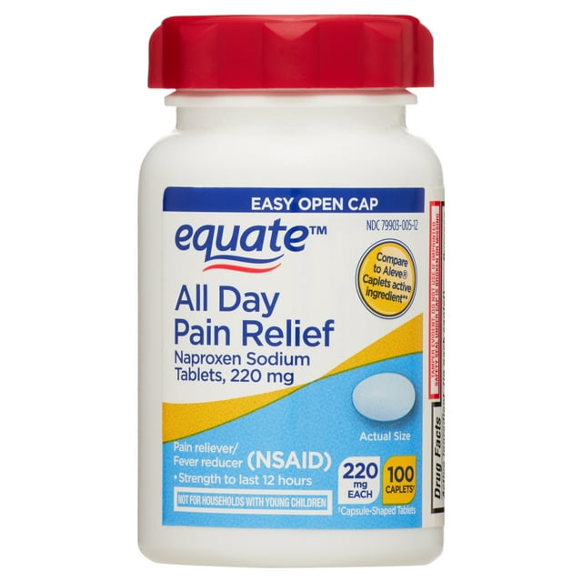 Equate All Day Pain Relief Naproxen Sodium Caplets, 220 mg, 100 Count ...