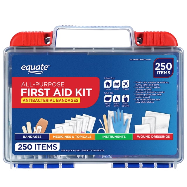 Equate All-Purpose First Aid Kit 250 pcs - Home, Travel, Office, Auto ...