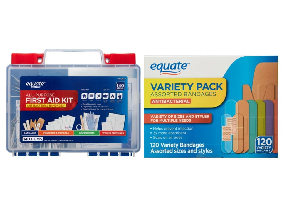 Equate All Purpose First Aid Kit & Equate Antibacterial Assorted ...