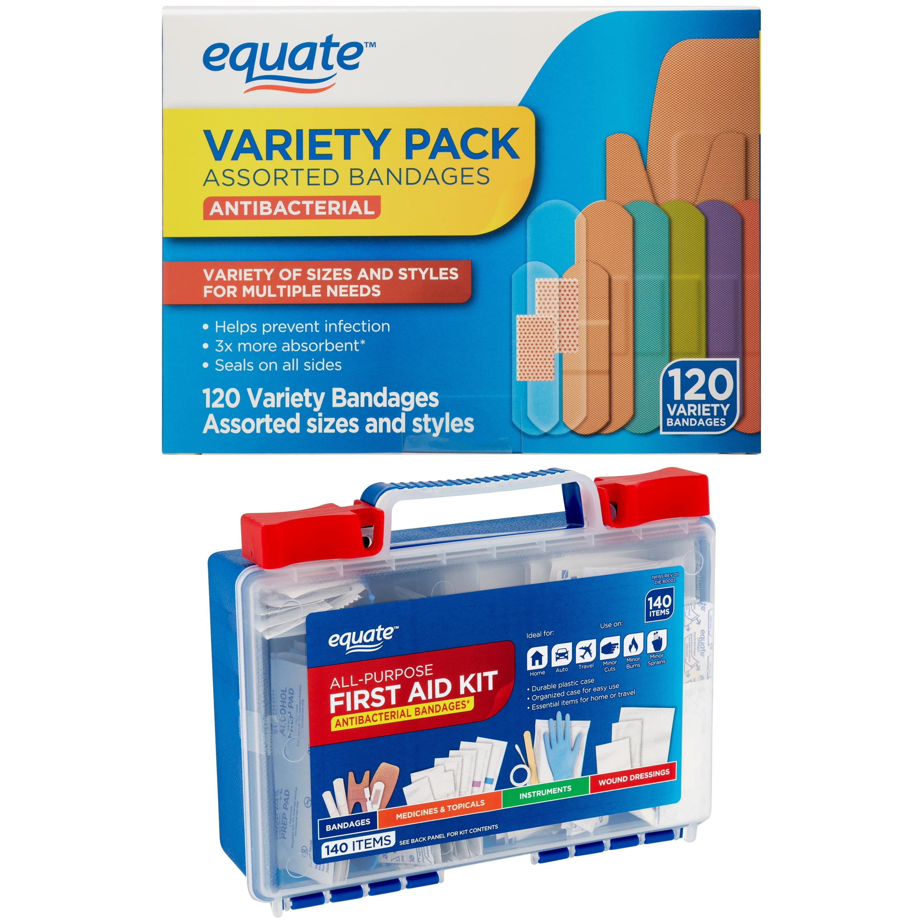 Equate All Purpose First Aid Kit & Equate Antibacterial Assorted ...