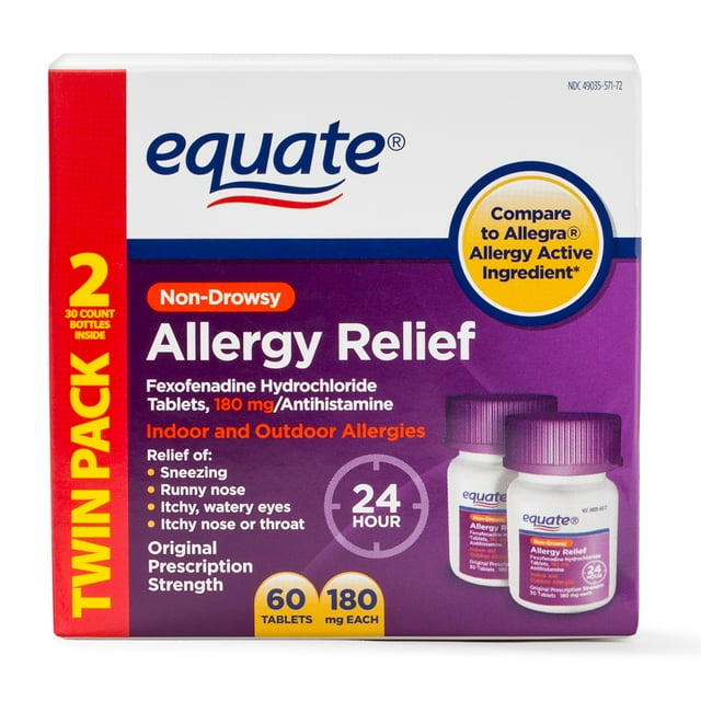 Equate Allergy Relief Fexofenadine Tablets 180mg, 60 Ct HSA/FSA ...