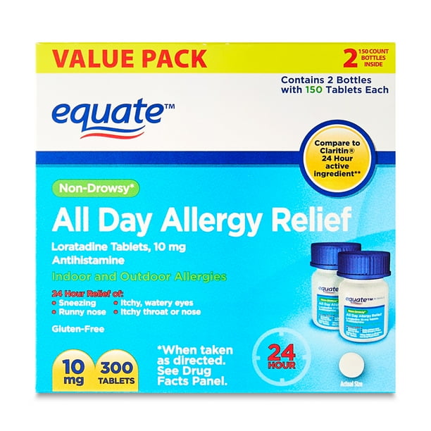 Equate Allergy Relief Loratadine Tablets 10 mg, Antihistamine, 300 ...