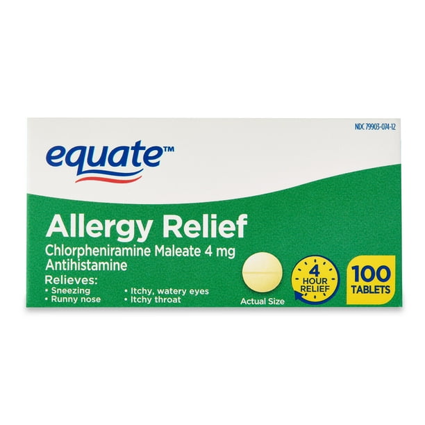 Equate Chlorpheniramine Maleate Allergy Relief Tablets, 4 mg, 100 Count ...