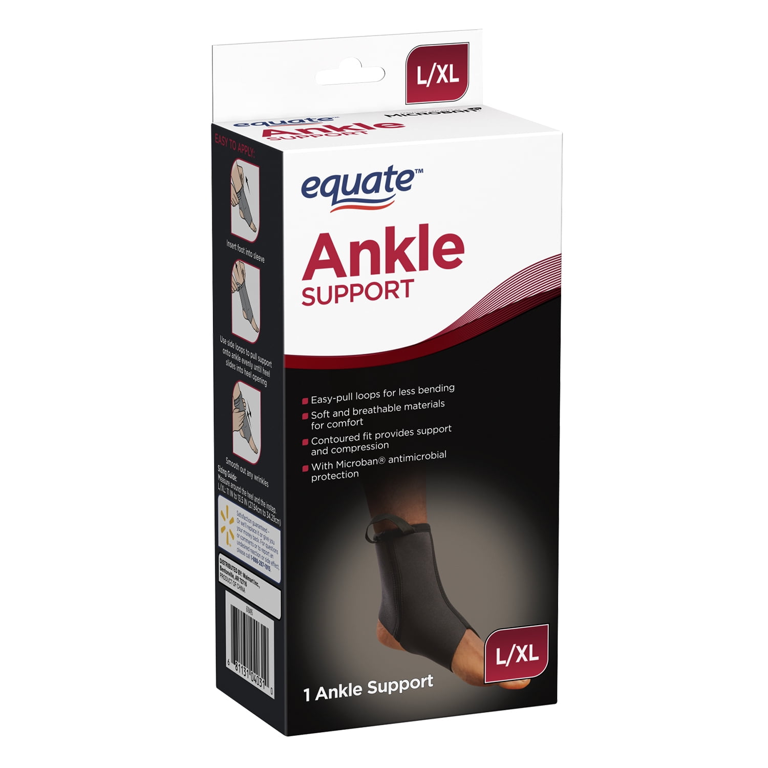 Equate Ankle Support Brace, with Microban Antimicrobial Protection, L ...