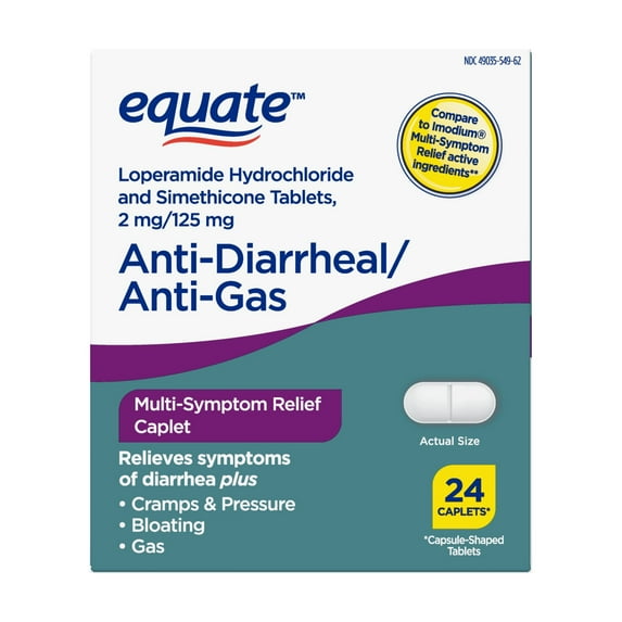 Equate Anti-Diarrheal/Anti-Gas Multi-Symptom Relief Caplets, 24 Count ...