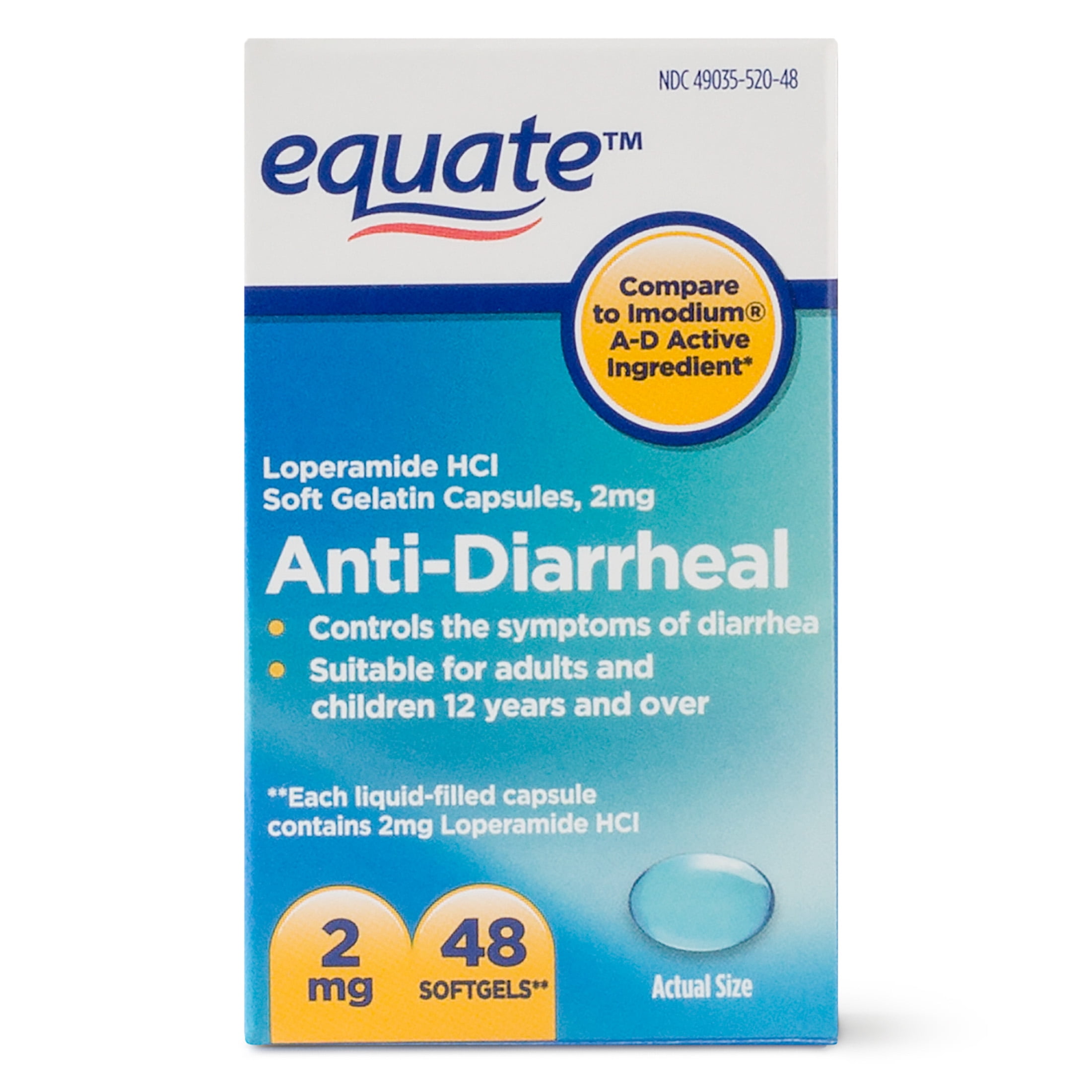 Equate Anti-Diarrheal Loperamide Hydrochloride Softgels, 2 mg, 48 Ct ...