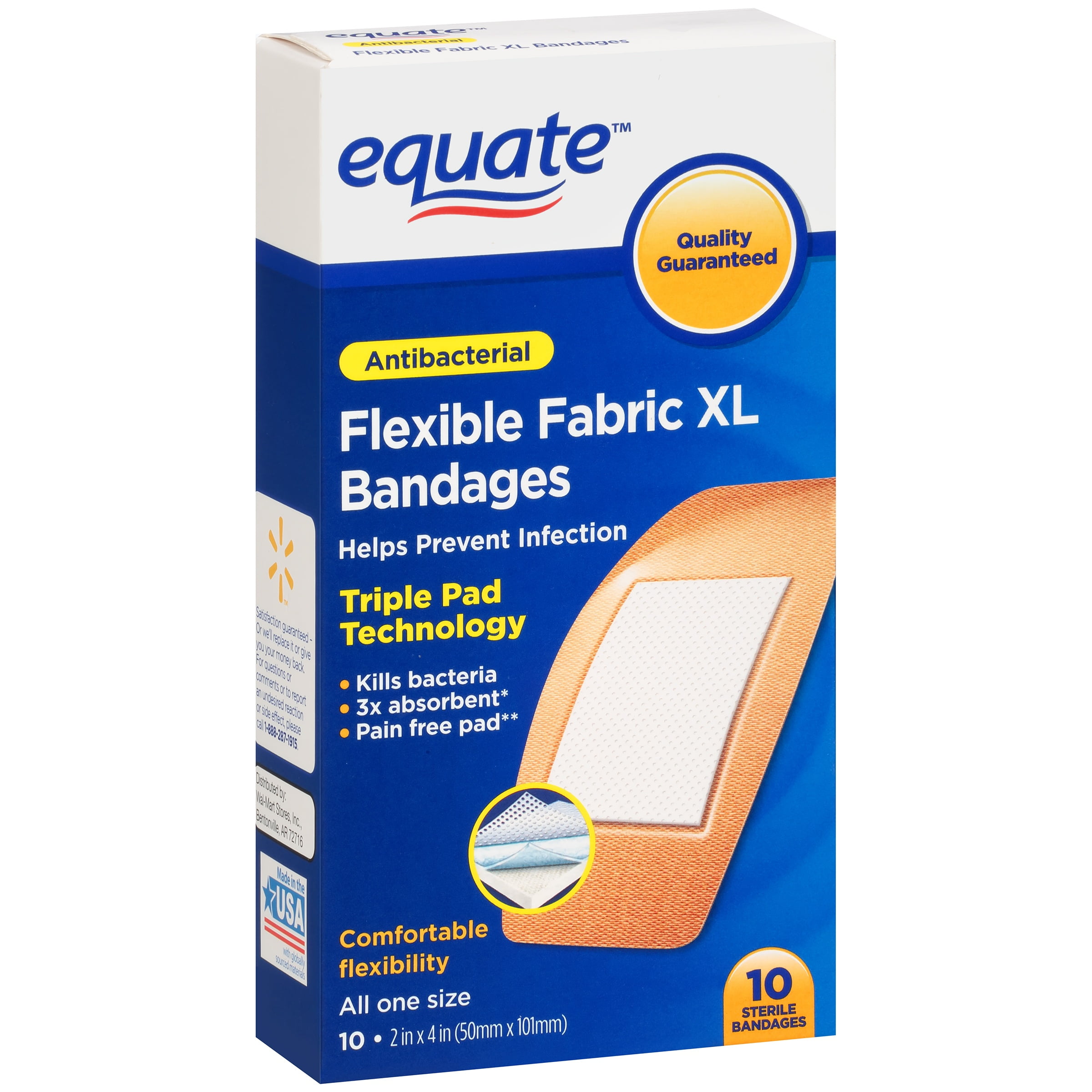 Equate Antibacterial Flexible Fabric XL Bandages 10 Count Box HSA/FSA ...
