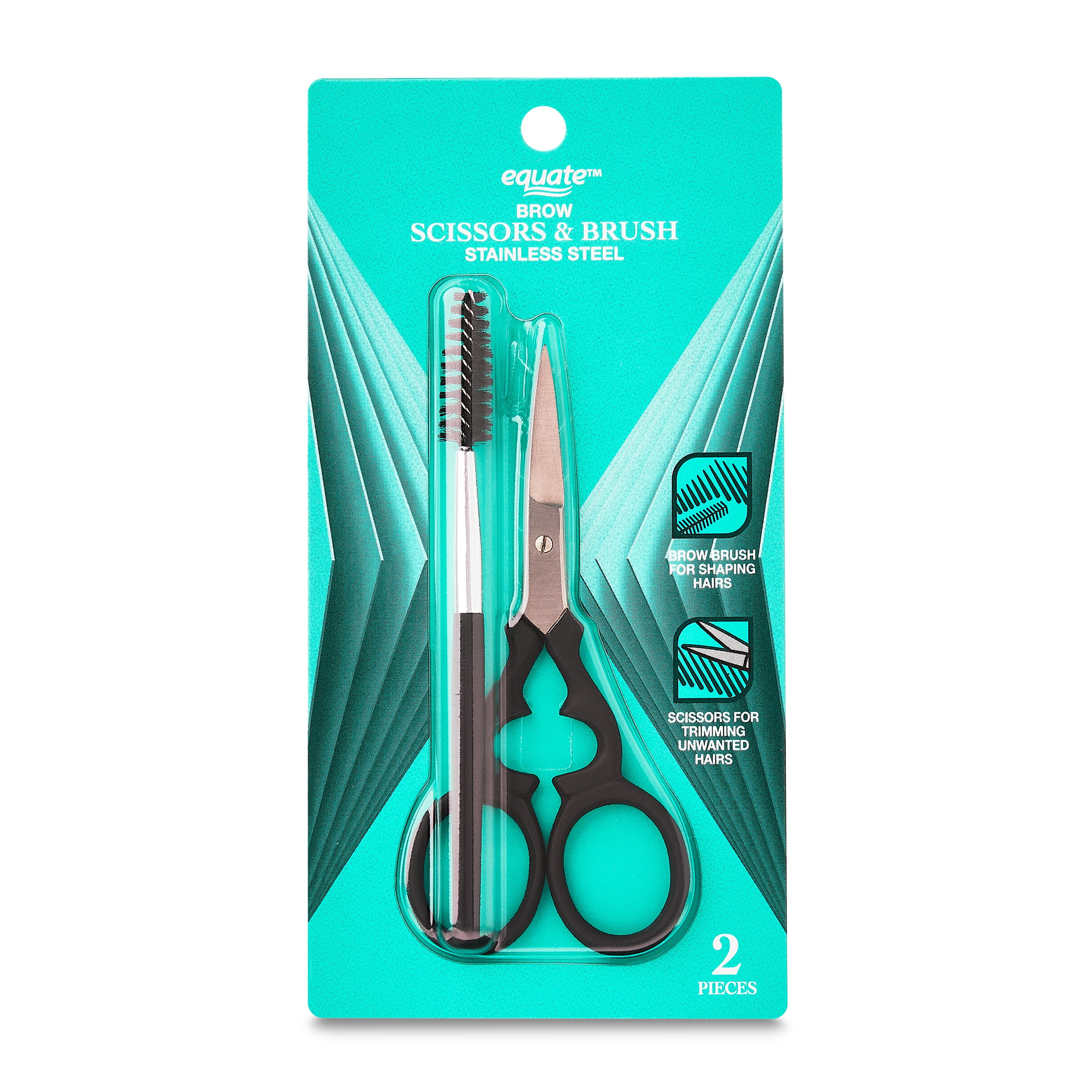 Equate Brow Scissors and Brush 2 Piece Set, Stainless Steel Trimming ...