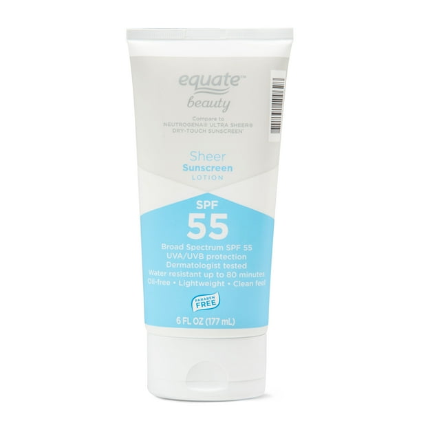 Equate Beauty Sheer Broad Spectrum Sunscreen Lotion, SPF 55, 6 fl oz ...