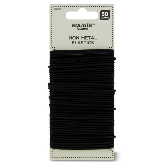 Equate Black No-Metal Hair Elastics 50 Count, Gentle Hold for All Hair ...