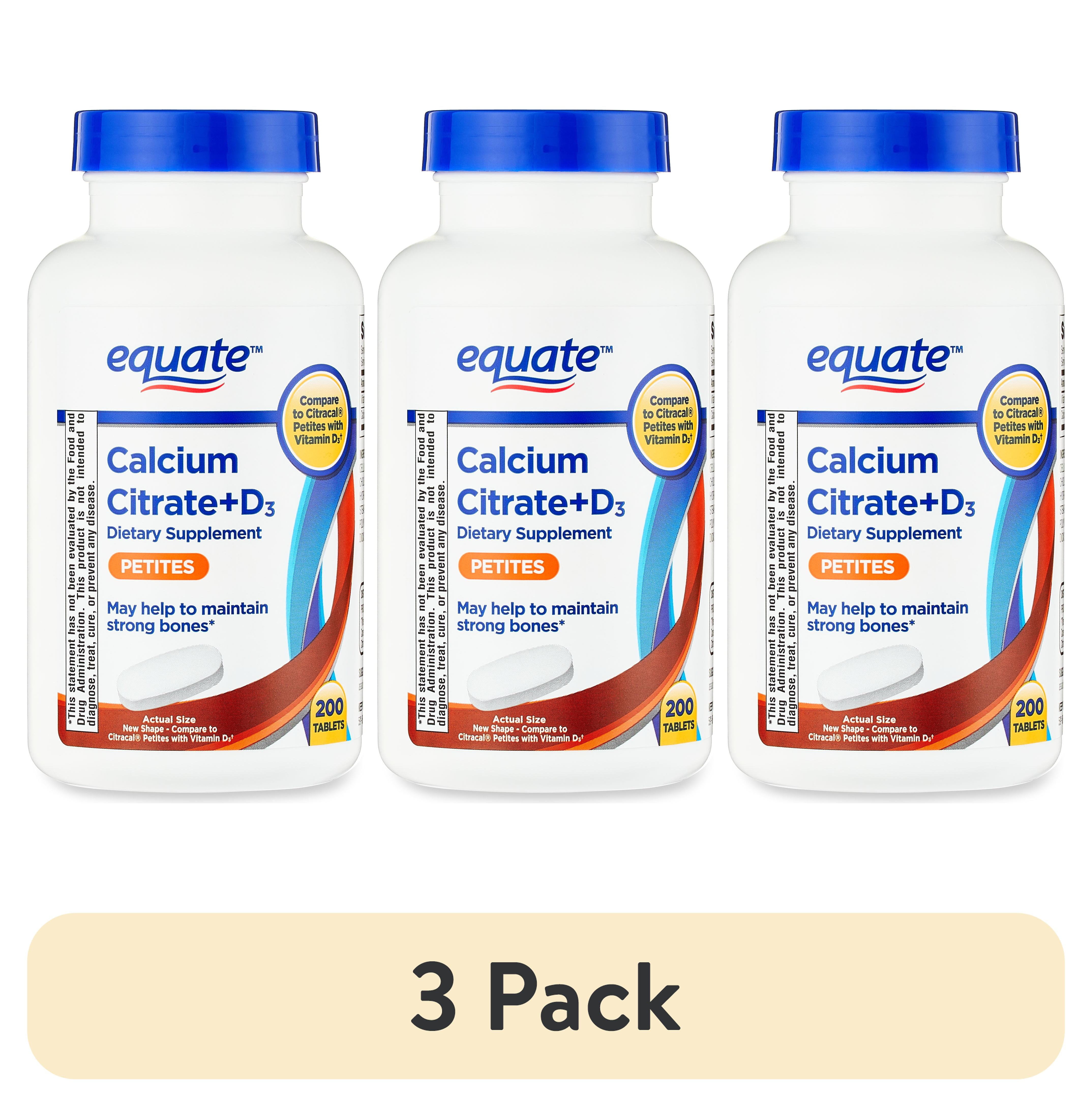 (3 pack) Equate Calcium Citrate + D3 Petites Tablets Dietary Supplement ...