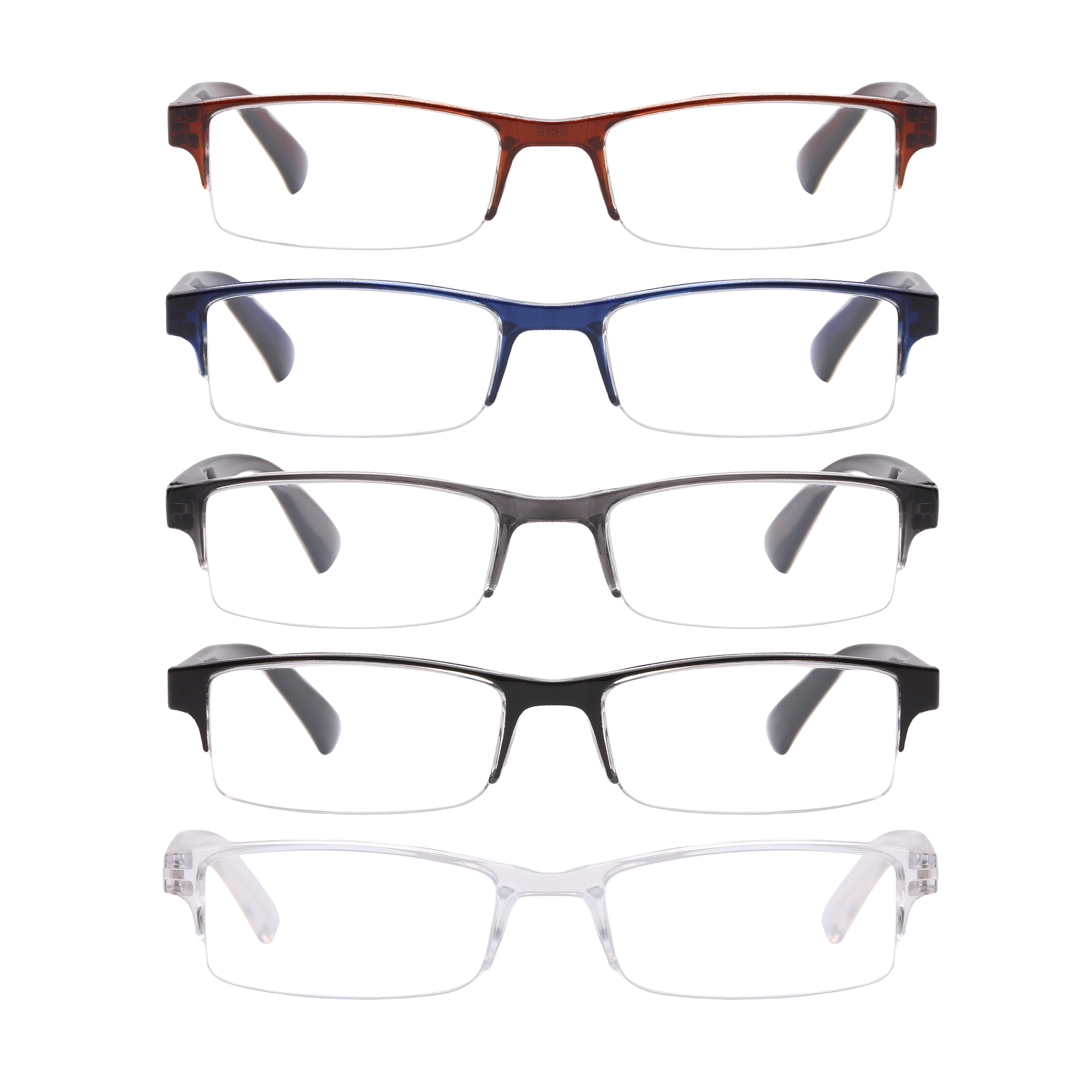 Equate Cameron 5-Pack Unisex Spring Hinge Plastic Reading Glasses with ...