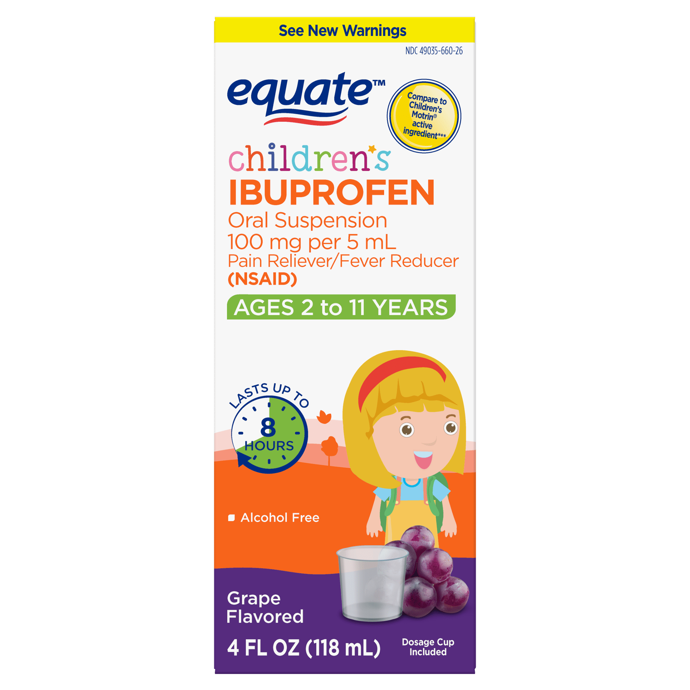 Equate Children's Ibuprofen Oral Suspension, 100 mg, Grape Flavor, Ages ...