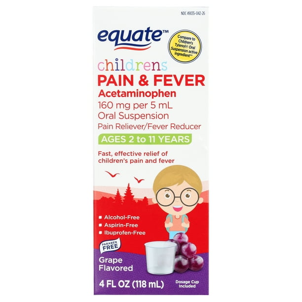 Equate Children's Pain and Fever, Acetaminophen 160 mg per 5 mL, Grape ...