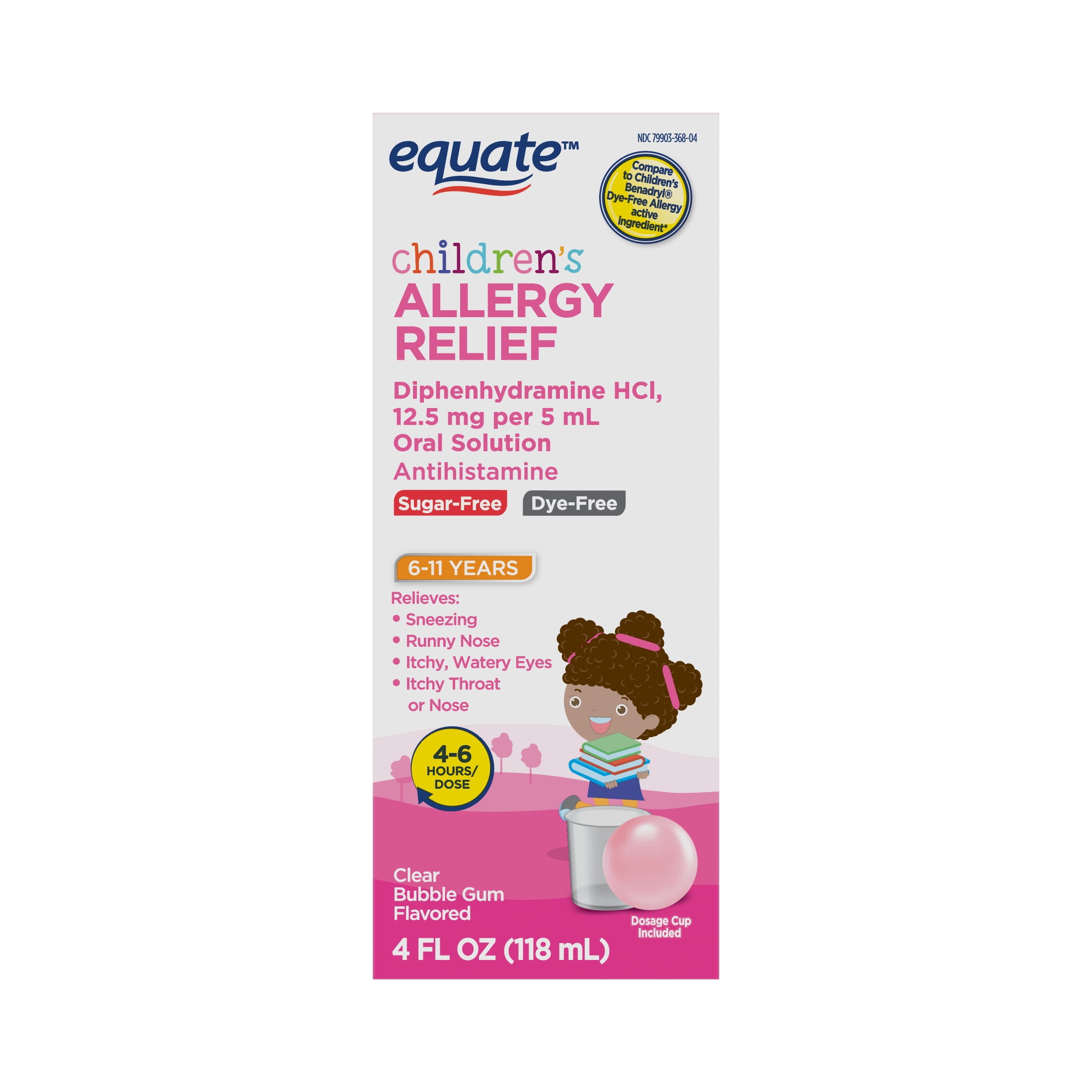 Equate Childrens Dye-Free Diphenhydramine Allergy Relief Liquid, 12.5 ...