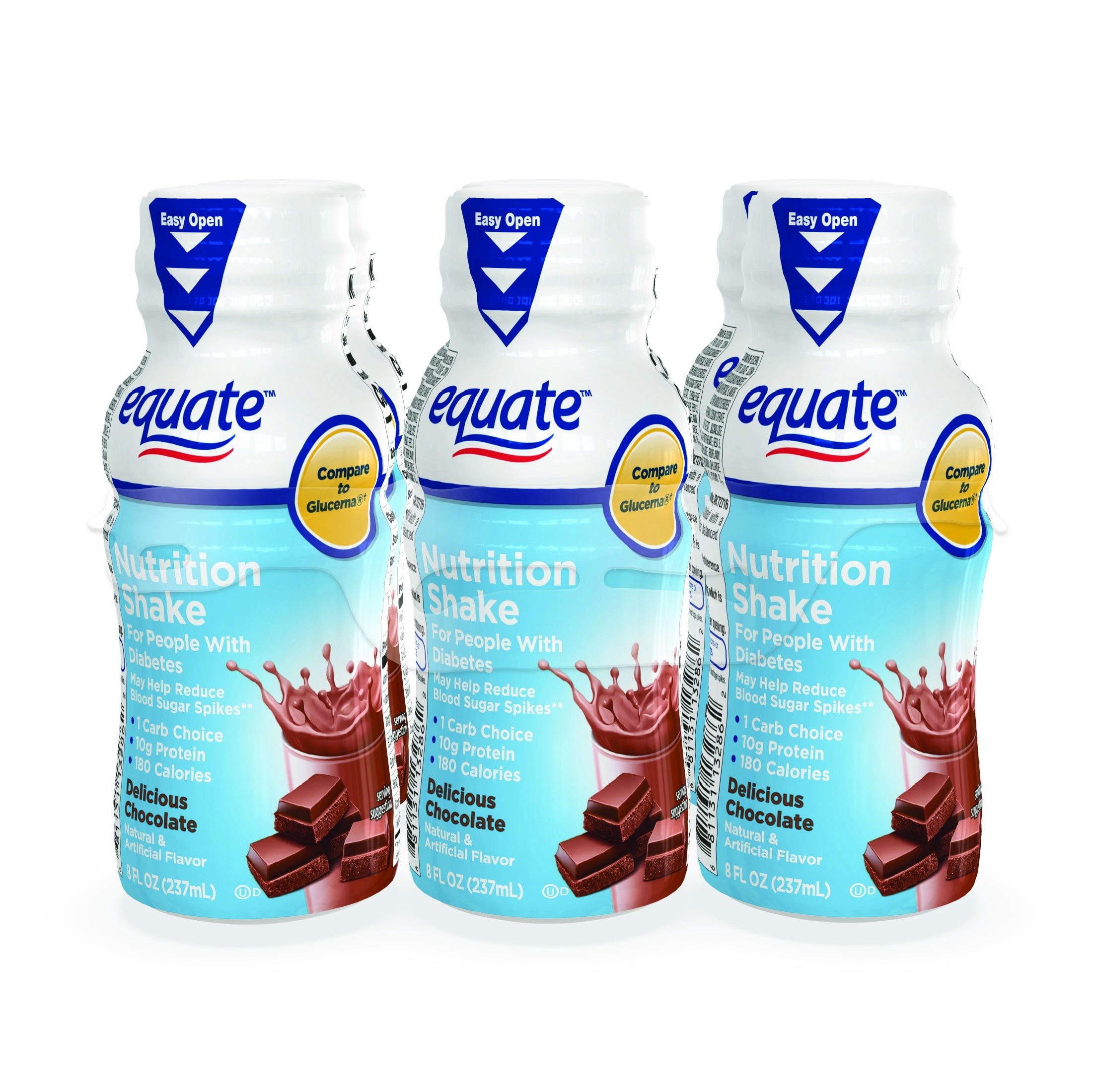 Equate Chocolate Nutrition Shake for People with Diabetes ,6 Count ...