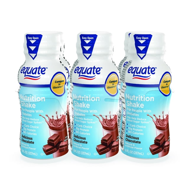 Equate Chocolate Nutrition Shake for People with Diabetes ,6 Count ...