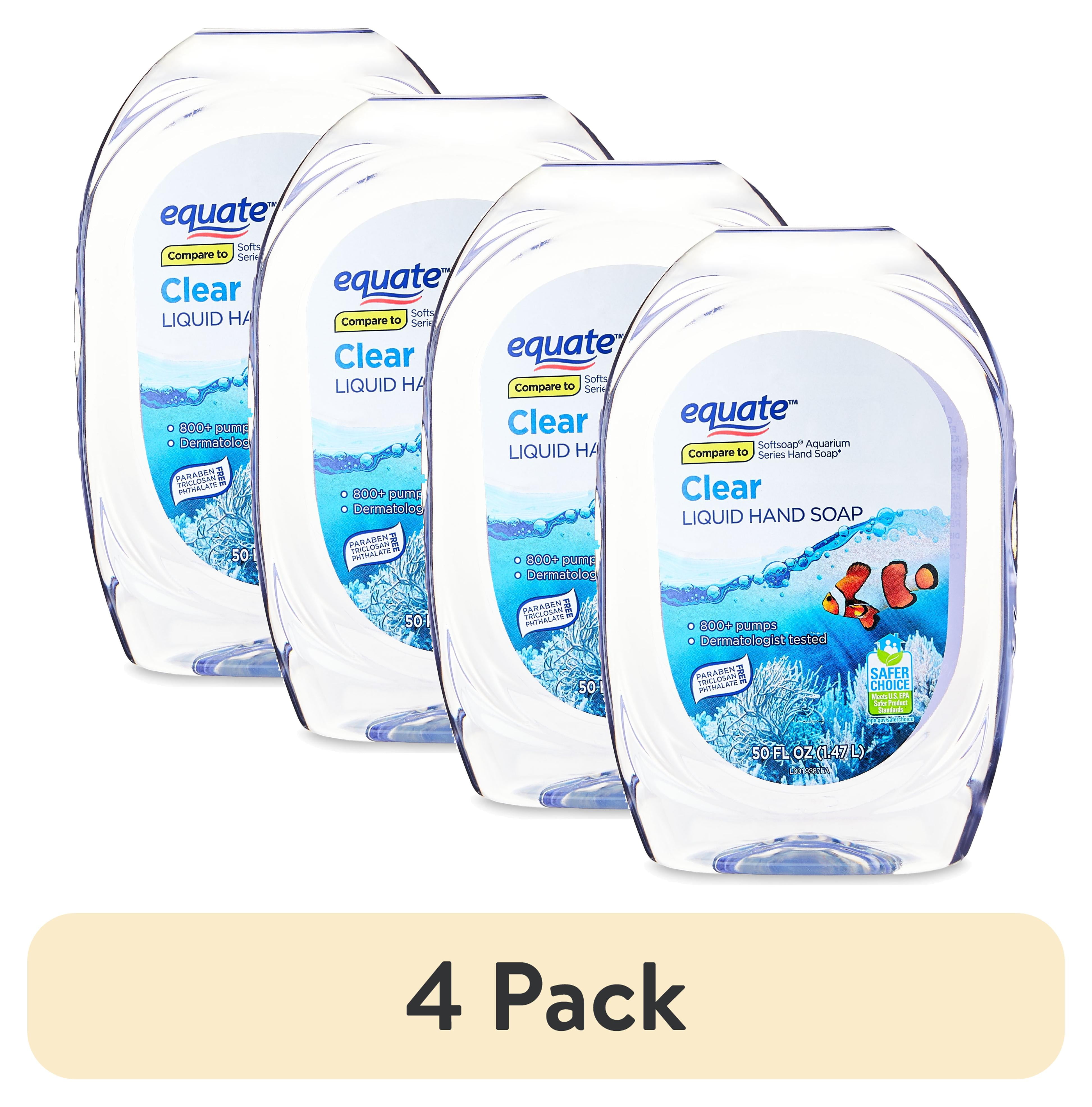 (4 pack) Equate Liquid Hand Soap, Clear, 50 fl oz, Compare to Softsoap ...