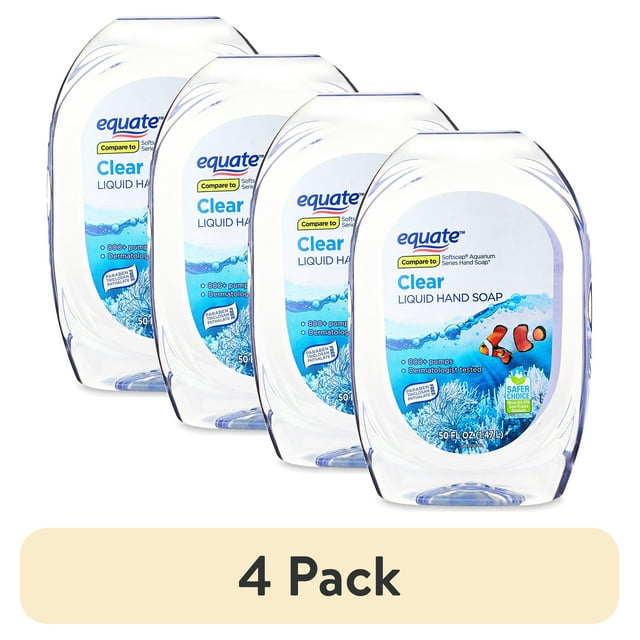 (4 pack) Equate Liquid Hand Soap, Clear, 50 fl oz, Compare to Softsoap ...