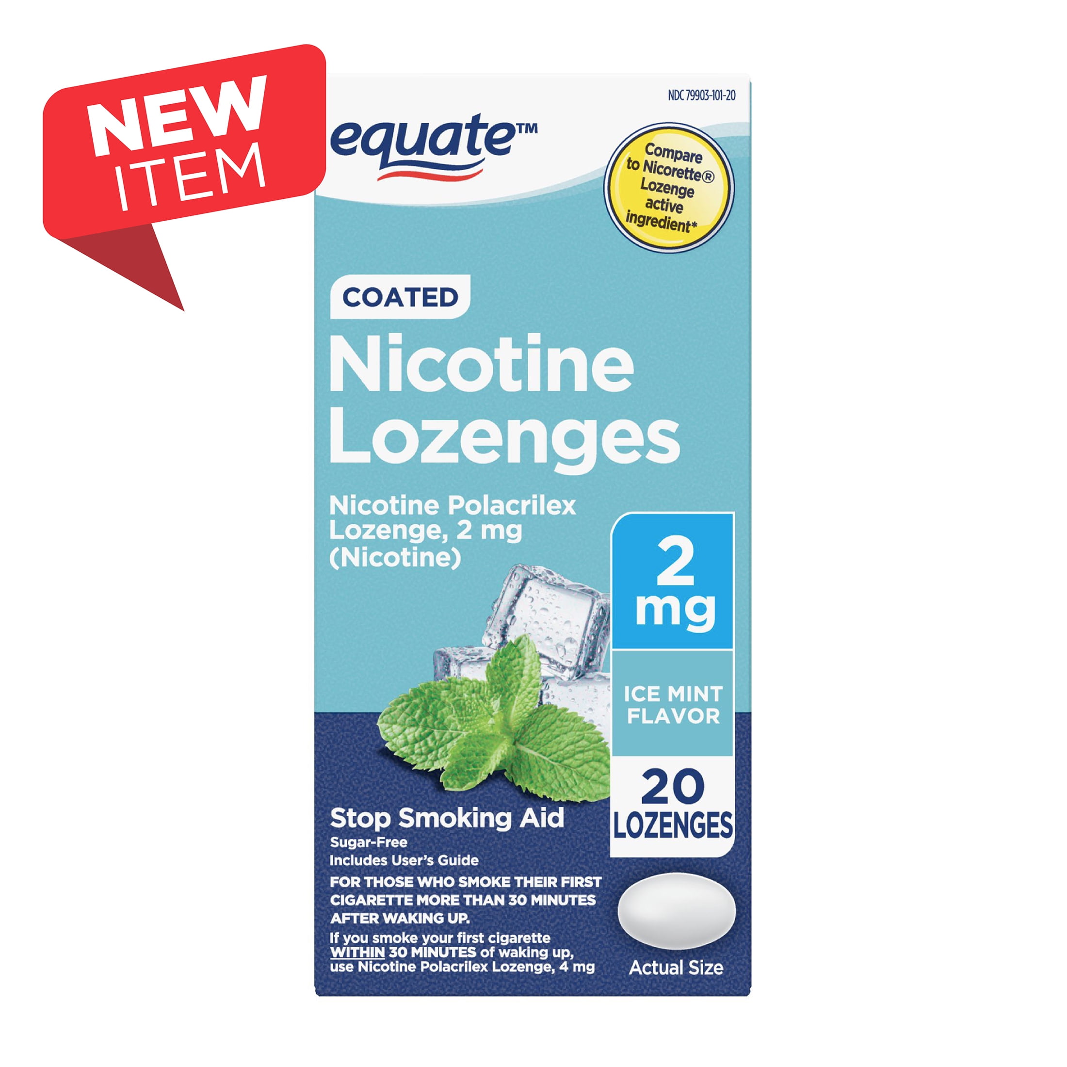 Equate Coated Ice Mint Nicotine Polacrilex Lozenges, 2 mg, Stop Smoking ...