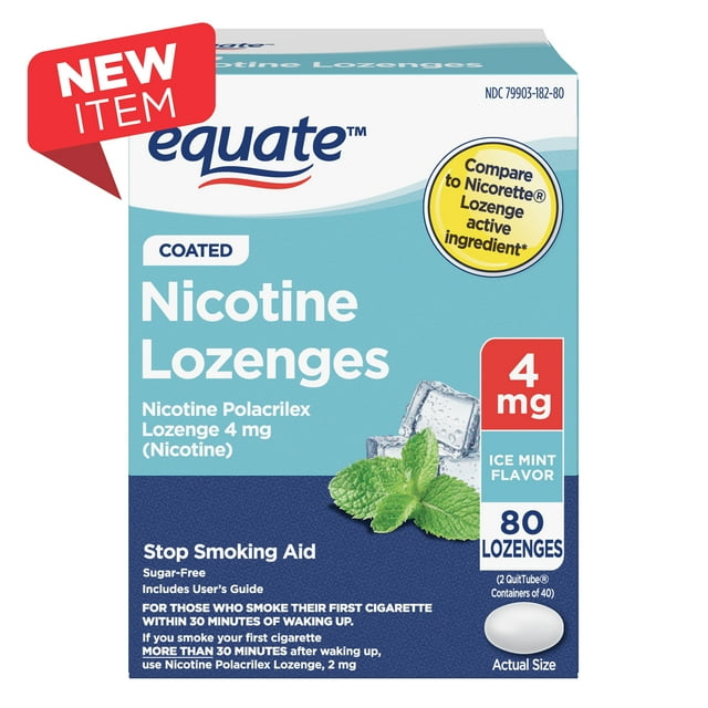 Equate Coated Ice Mint Nicotine Polacrilex Lozenges, 4 mg, Stop Smoking ...