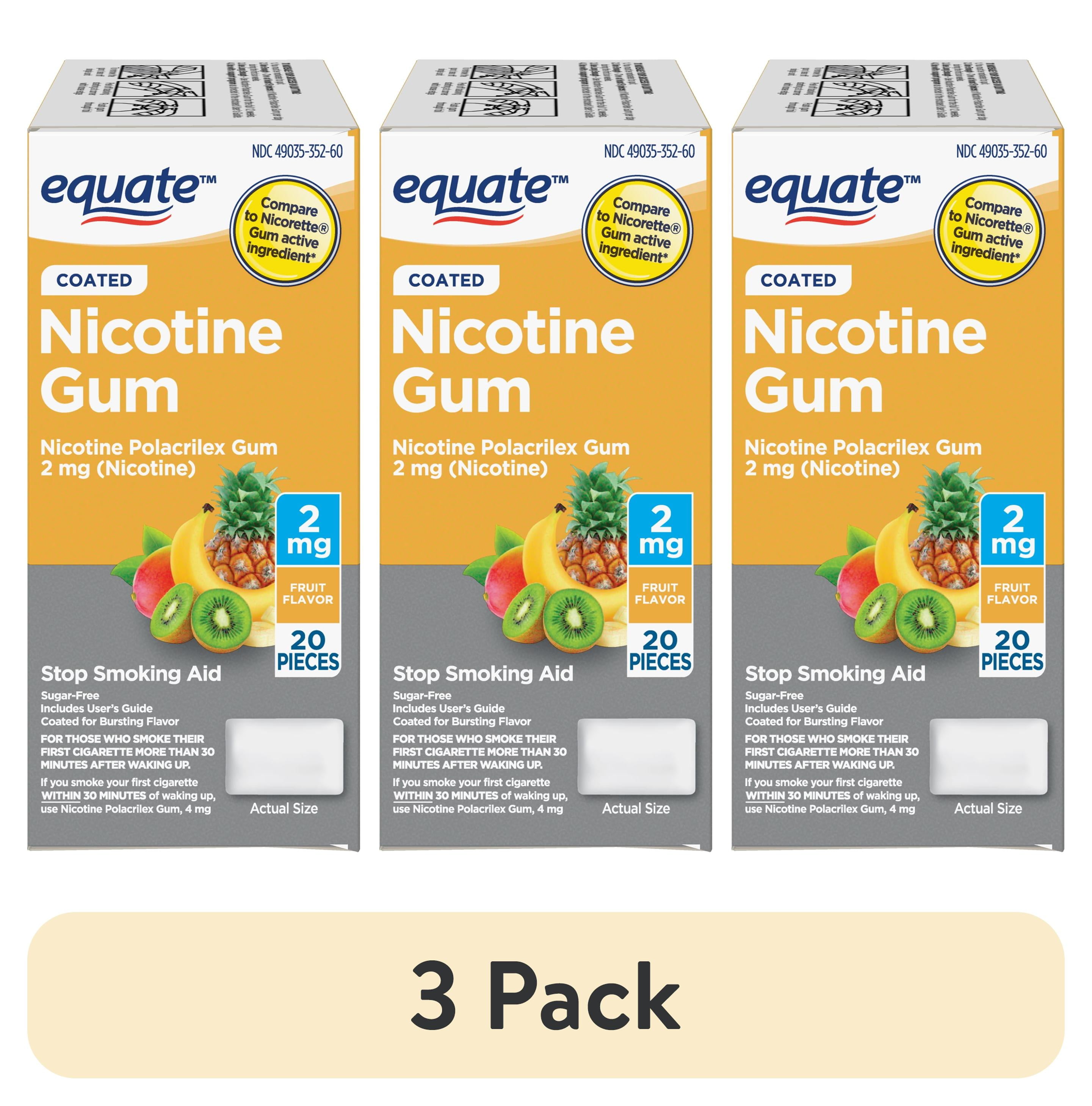 (3 pack) Equate Coated Nicotine Gum 2 mg, Fruit Flavor, Stop Smoking ...