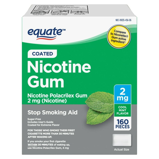 Equate Coated Nicotine Polacrilex Gum 2 mg, Mint Flavor, Stop Smoking ...