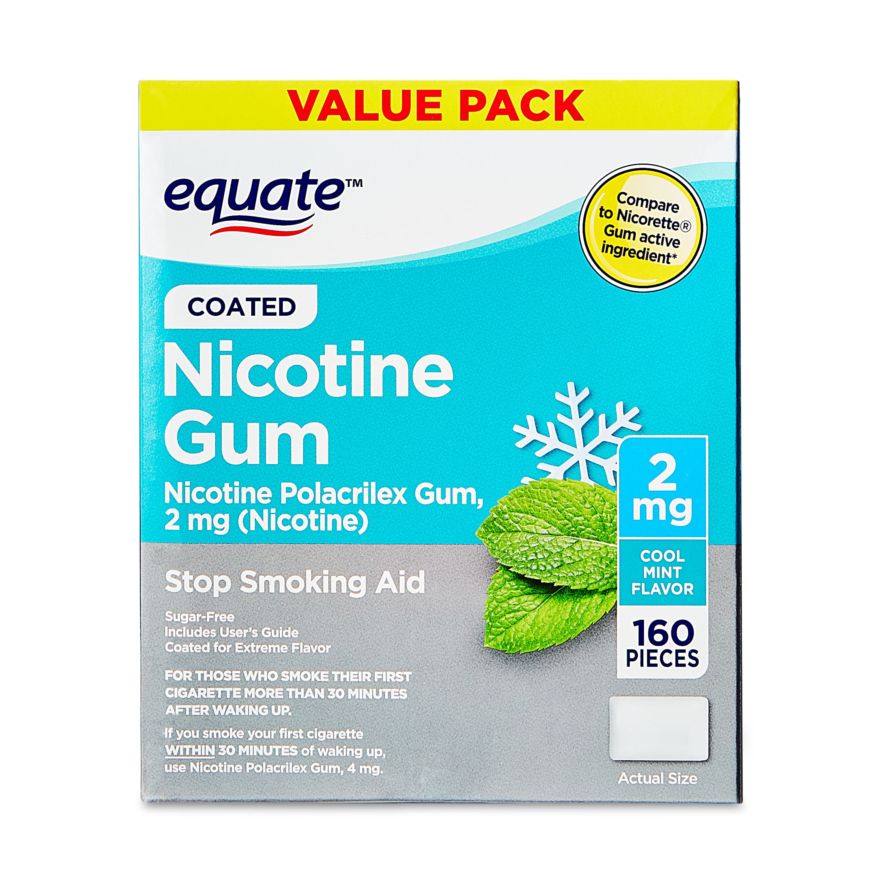 Equate Coated Nicotine Polacrilex Gum 2 mg, Mint Flavor, Stop Smoking ...