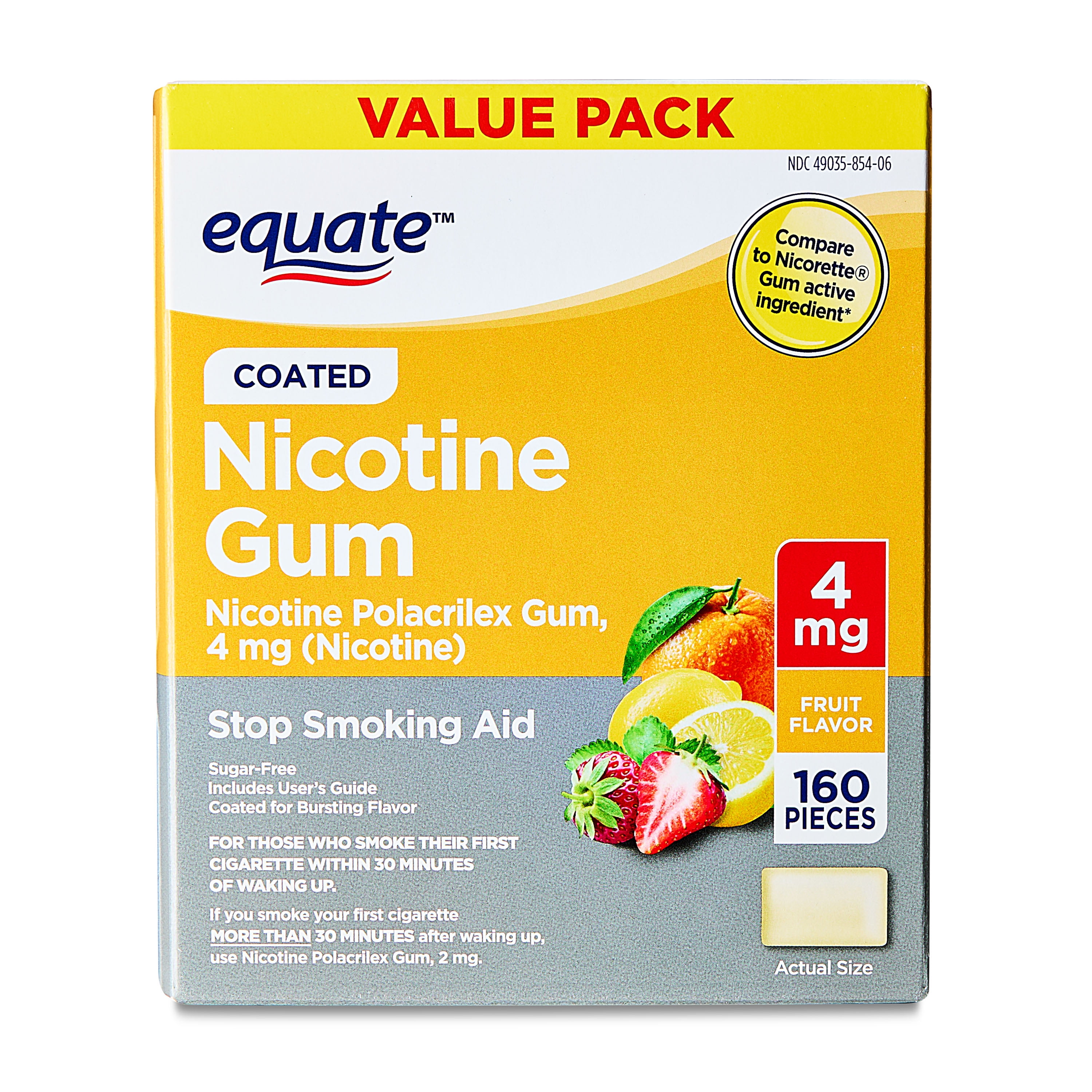 Equate Coated Polacrilex Nicotine Gum, 4 mg, Fruit Flavor, Stop Smoking ...