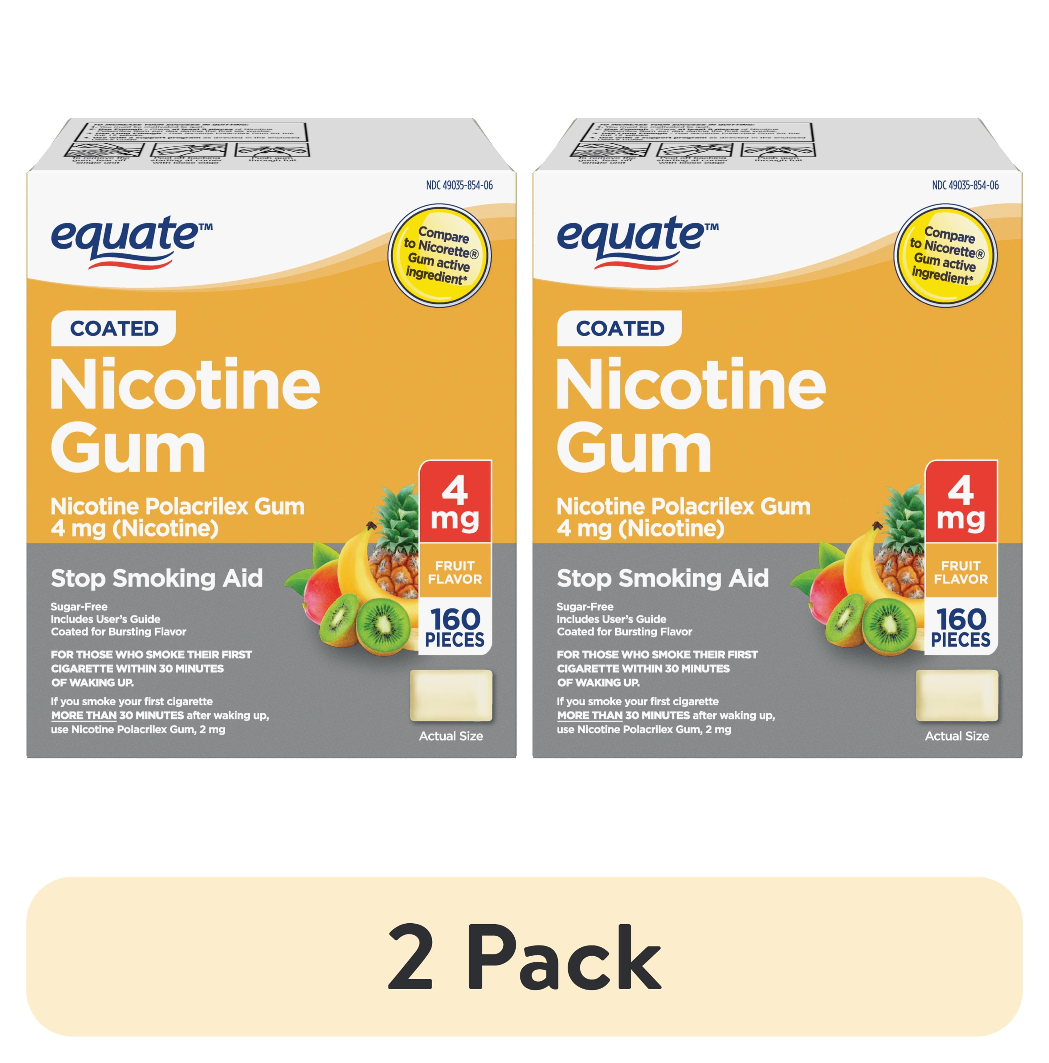 (2 pack) Equate Coated Polacrilex Nicotine Gum, 4 mg, Fruit Flavor ...