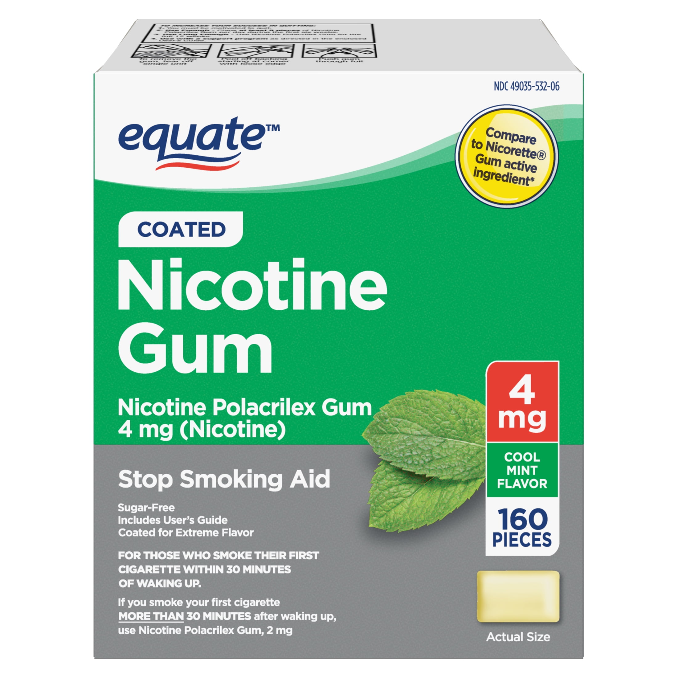 Equate Coated Nicotine Polacrilex Gum 4 mg, Mint Flavor, 160 Count ...
