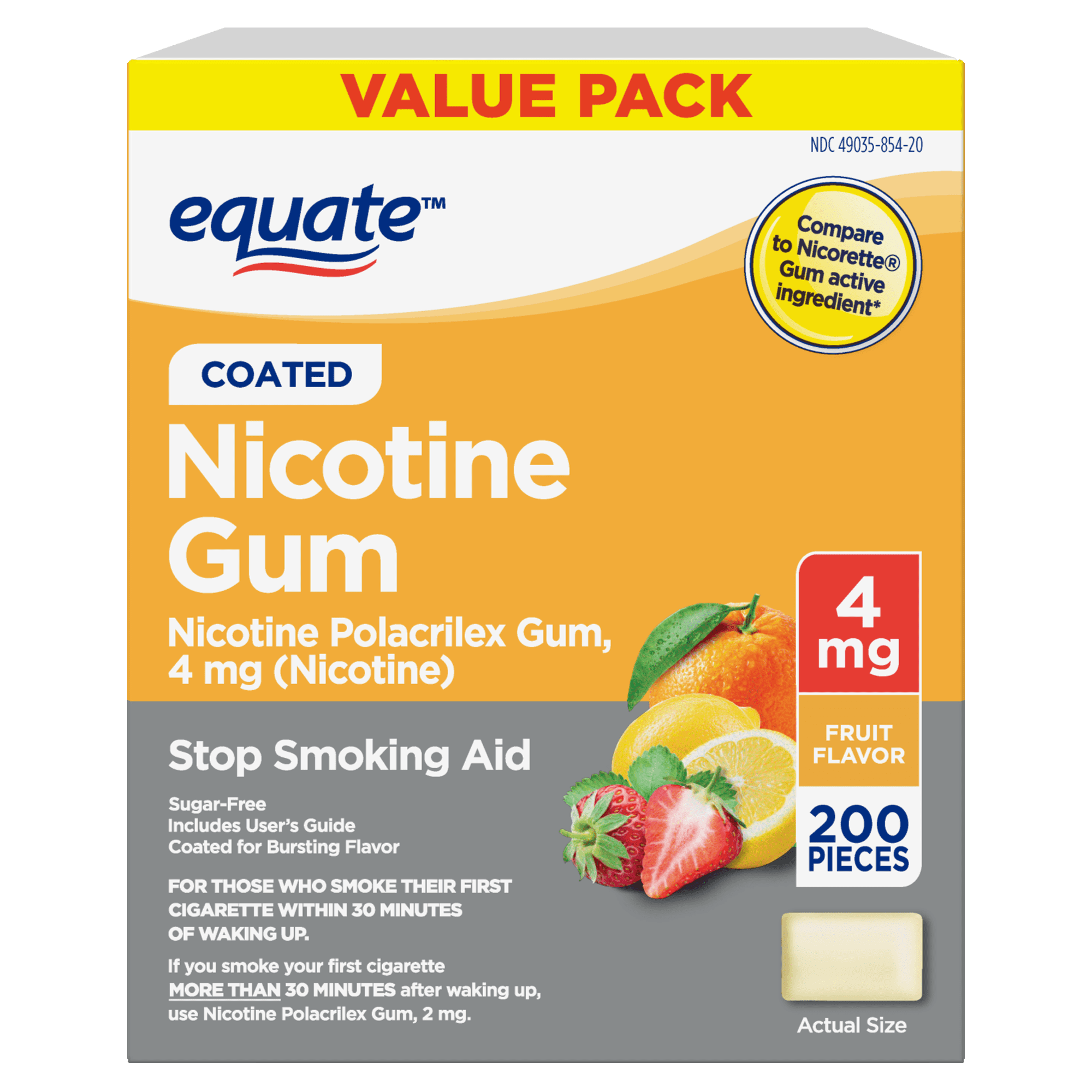 Equate Coated Nicotine Polacrilex Gum 4 mg (Nicotine), Fruit Flavor ...